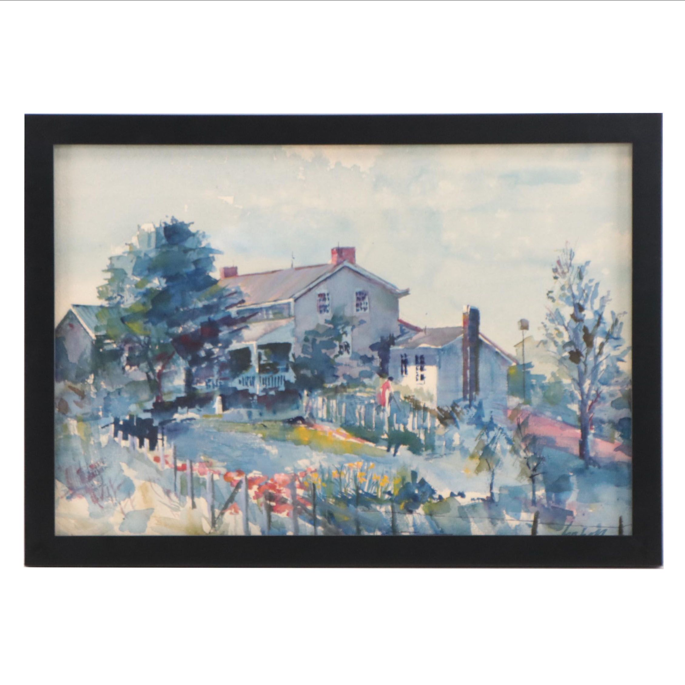 John Imhoff Watercolor Painting of Suburban Scene | EBTH