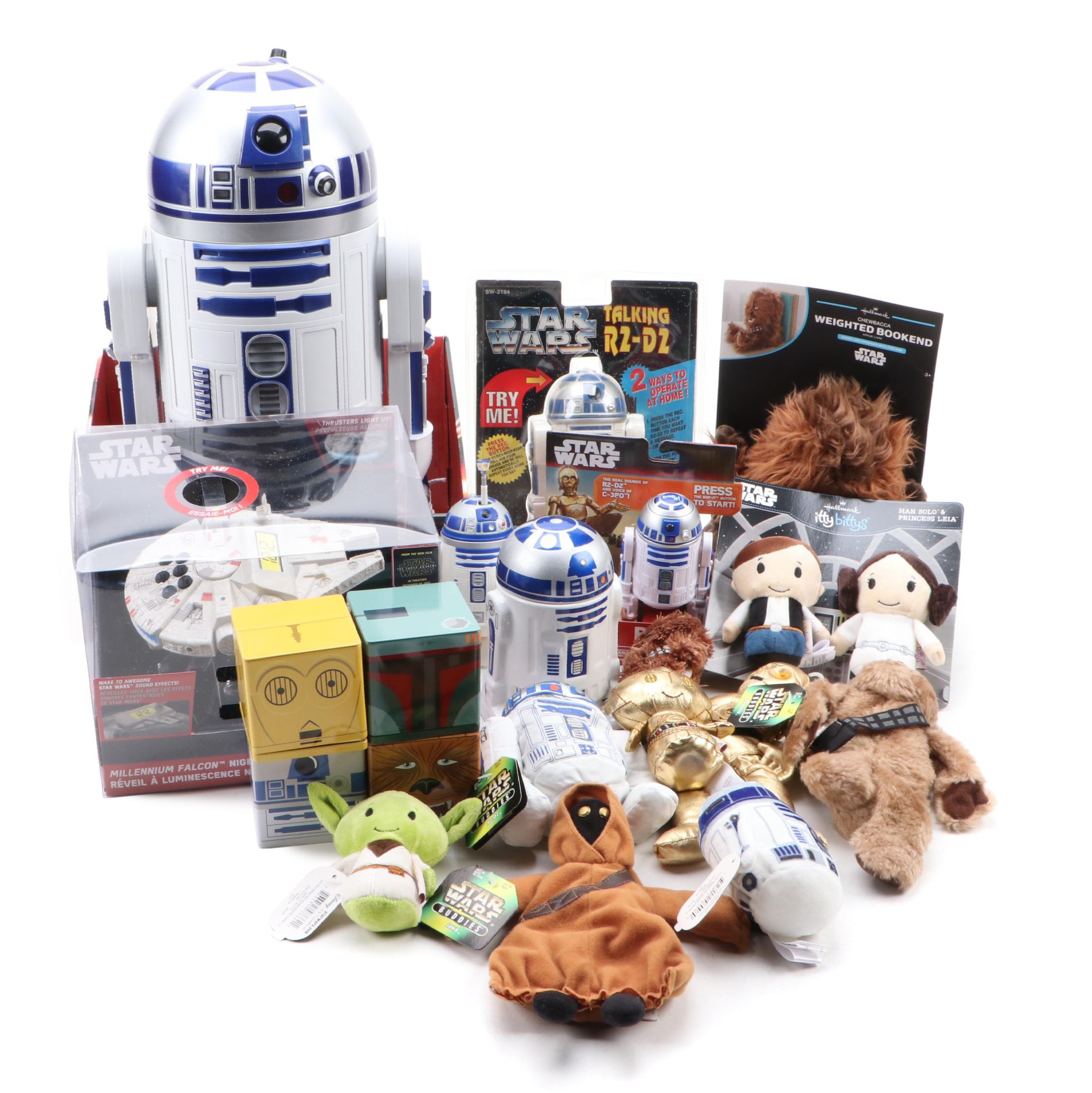 R2D2 and Millennium Falcon Figurines with Star Wars Theme Stuffed Toys ...