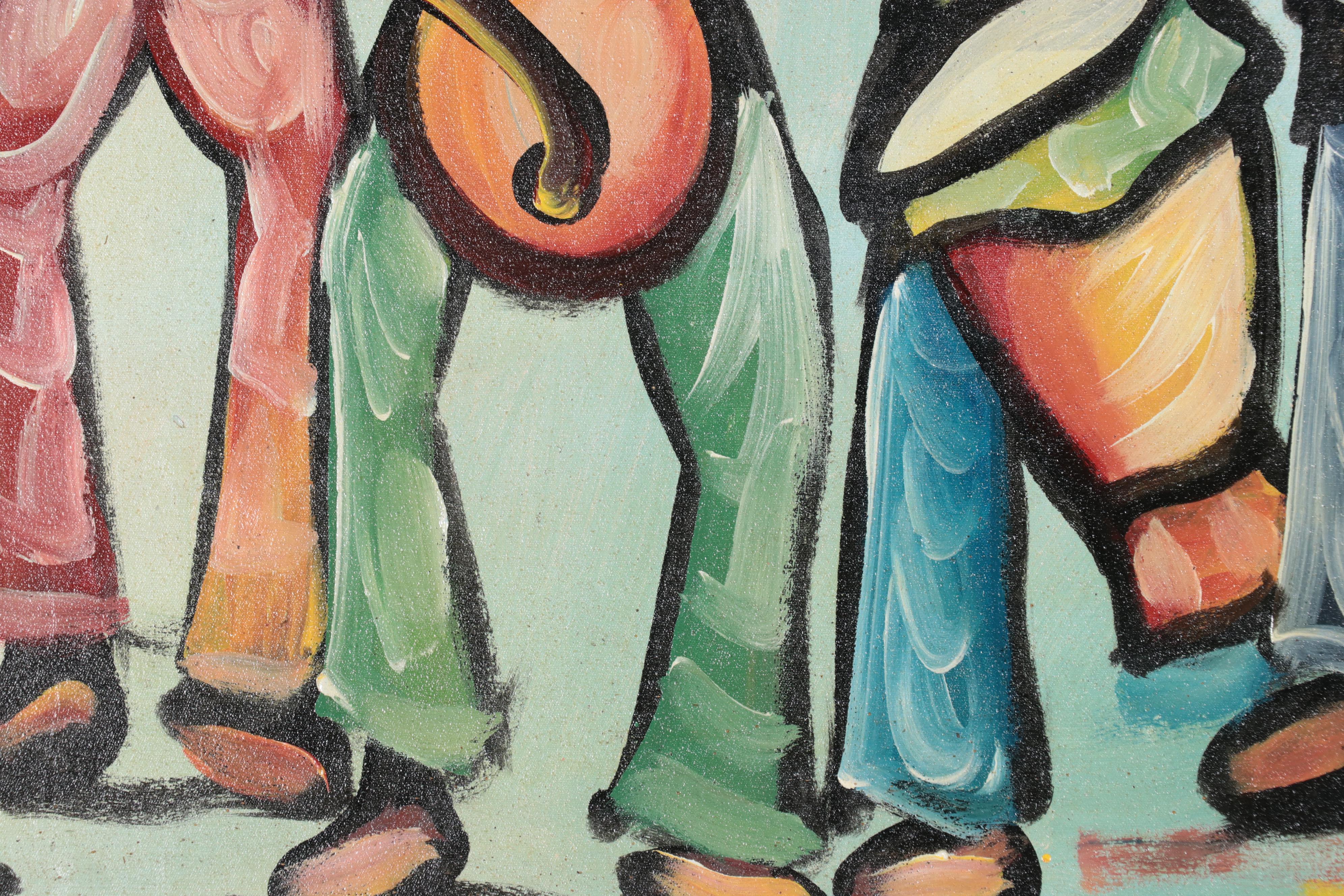 Frédo Folk Art Figurative Oil Painting of Musicians | EBTH