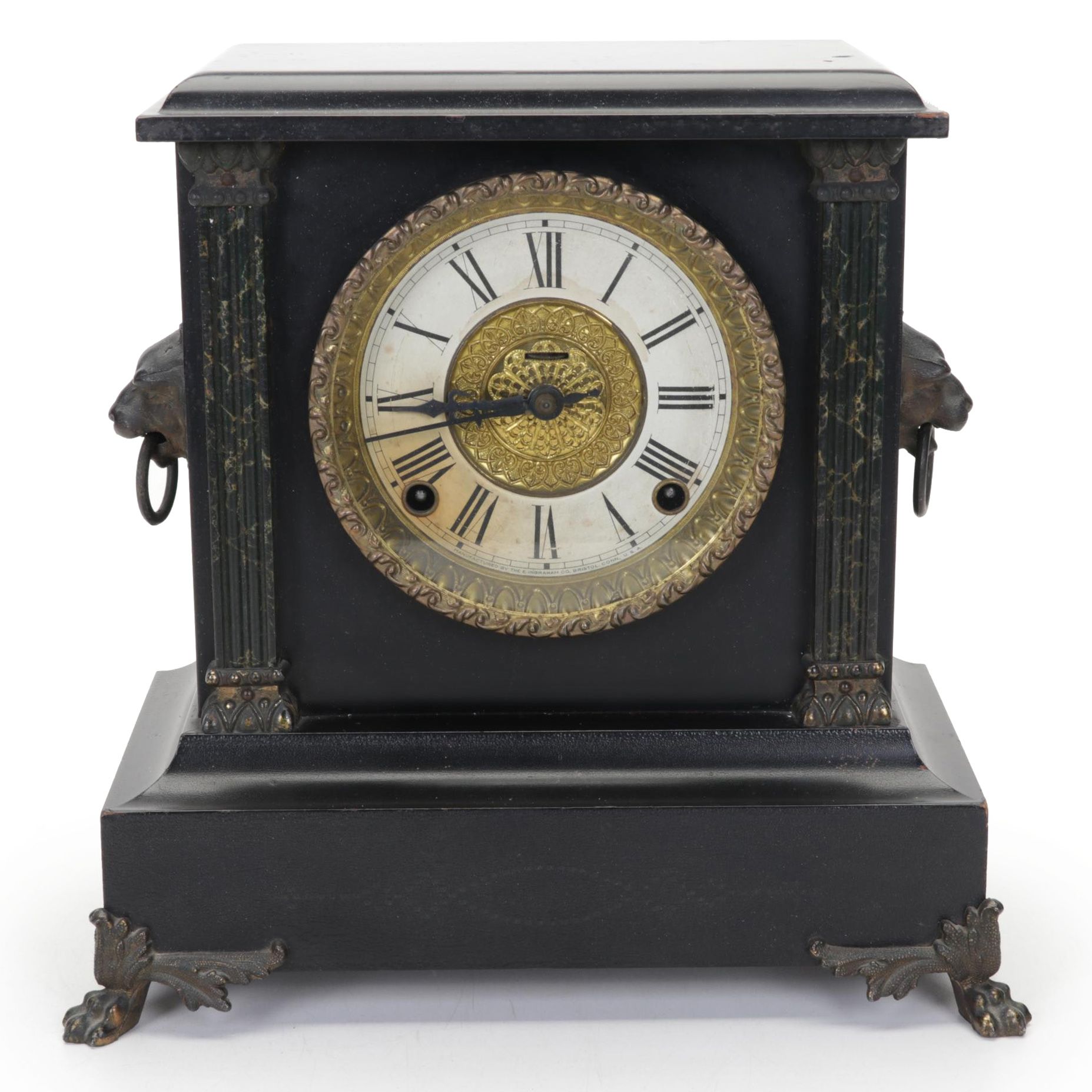 E. Ingraham Co. Ebonized Wood Lion Head Mantel Clock, Early 20th ...