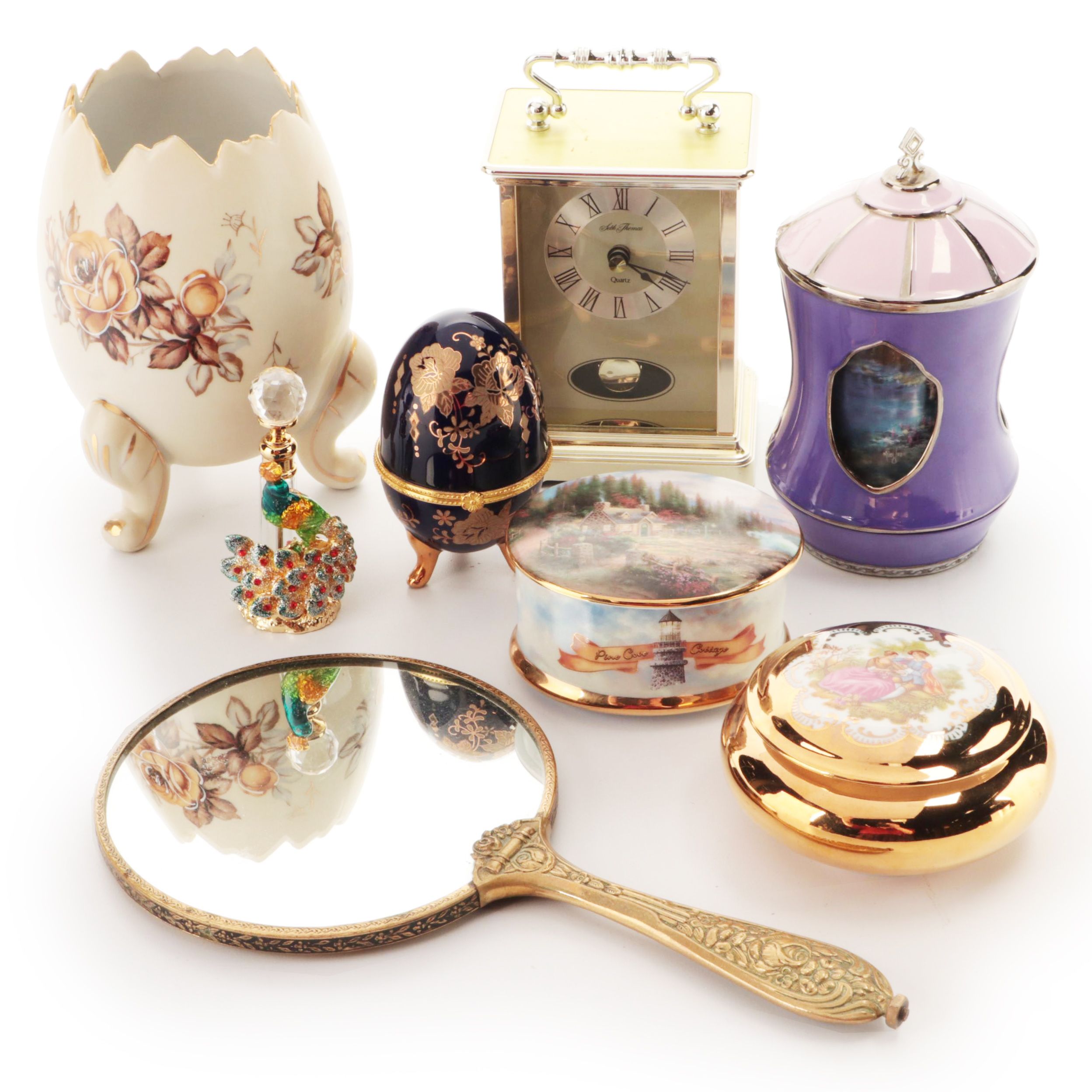 Porcelain Music and Vanity Boxes with Hand Mirror and Peacock Perfume ...