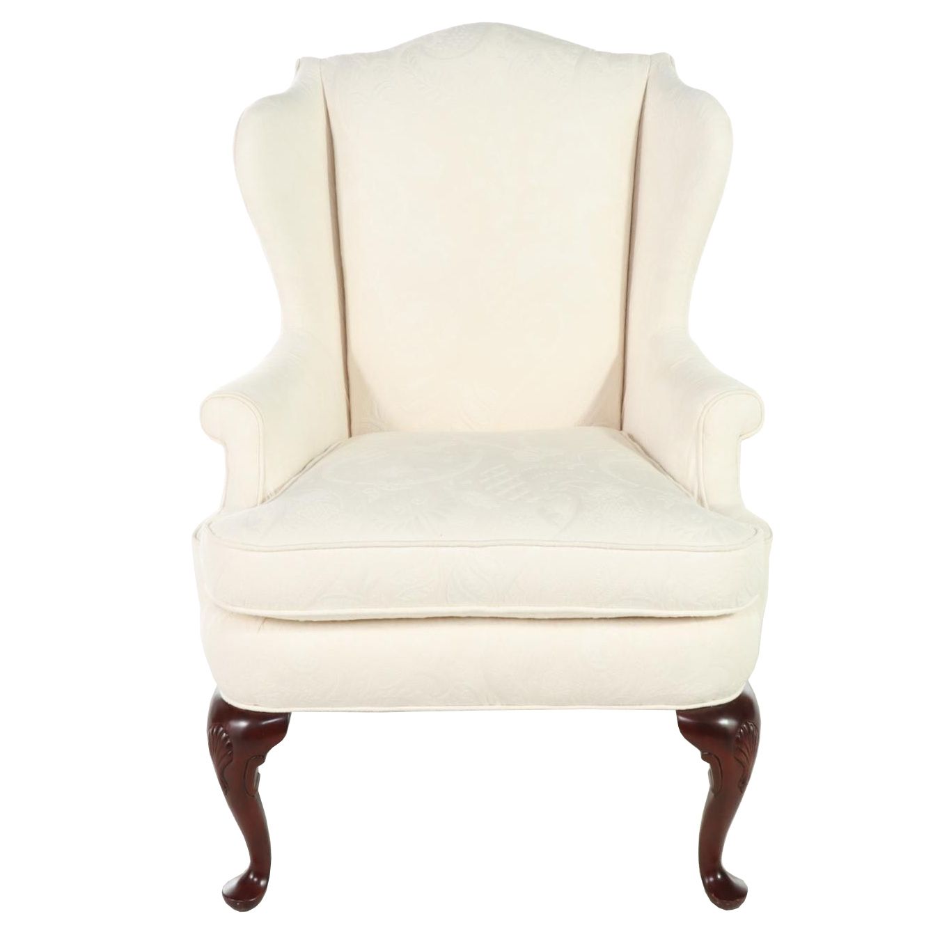 Harden Queen Anne Style Cherrywood and Custom-Upholstered Wingback ...