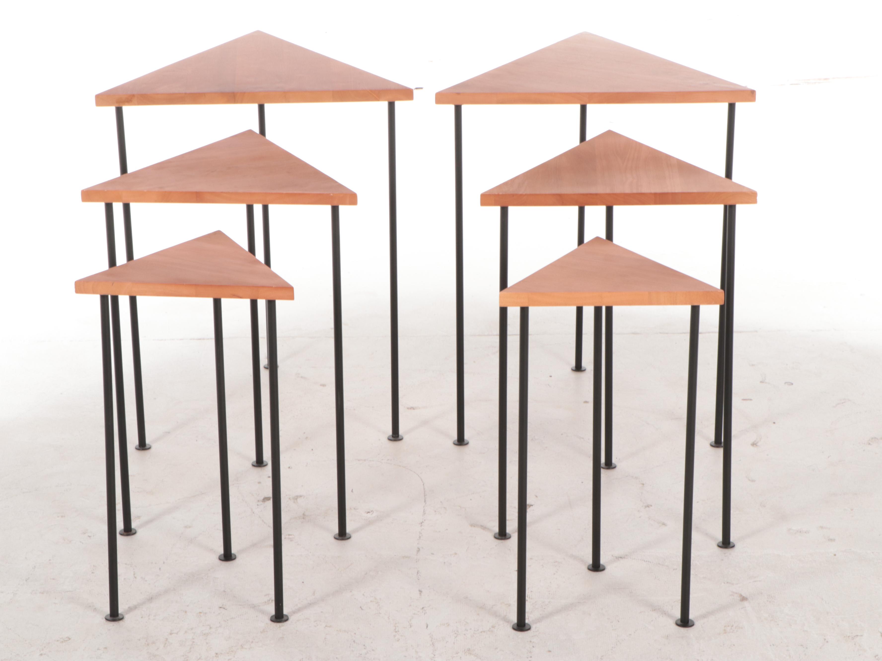 Modernist Thai Teak and Iron Triangular Nesting Table Sets | EBTH