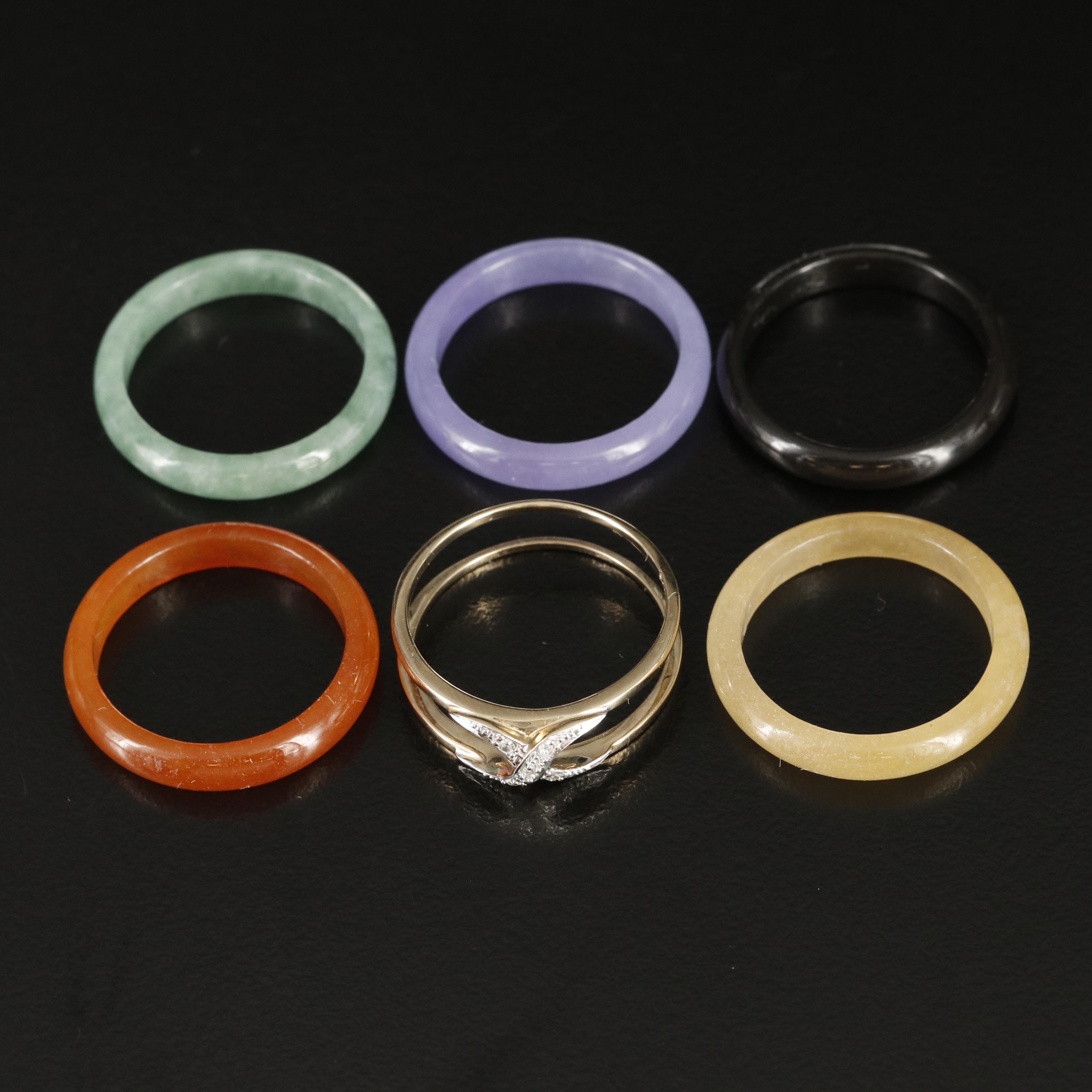 14K Diamond Crossover Enhancer with Interchangeable Jadeite Rings | EBTH