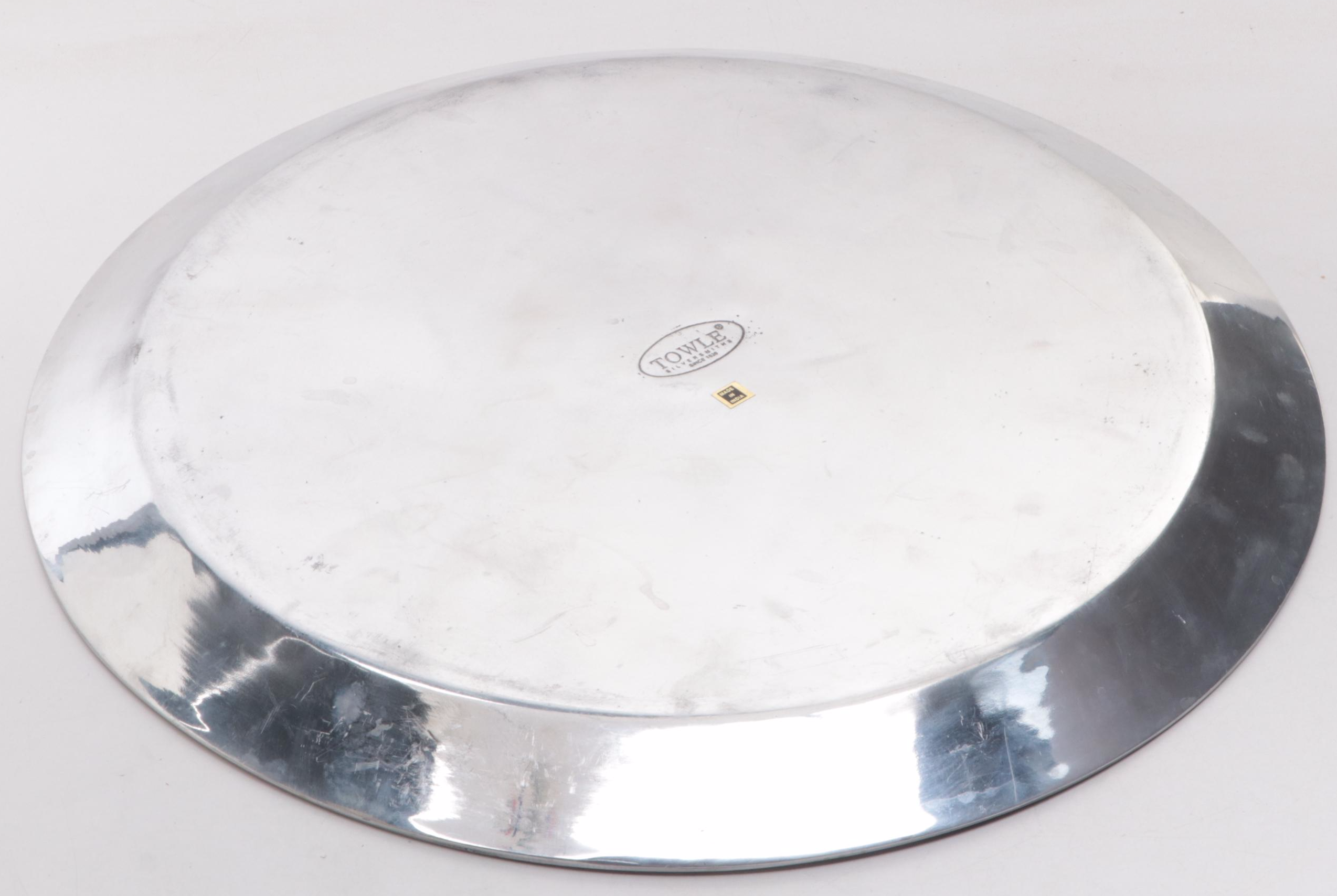 Towle Mother-of-Pearl Inlaid Platter and Tray with Shell Horse Figurine ...