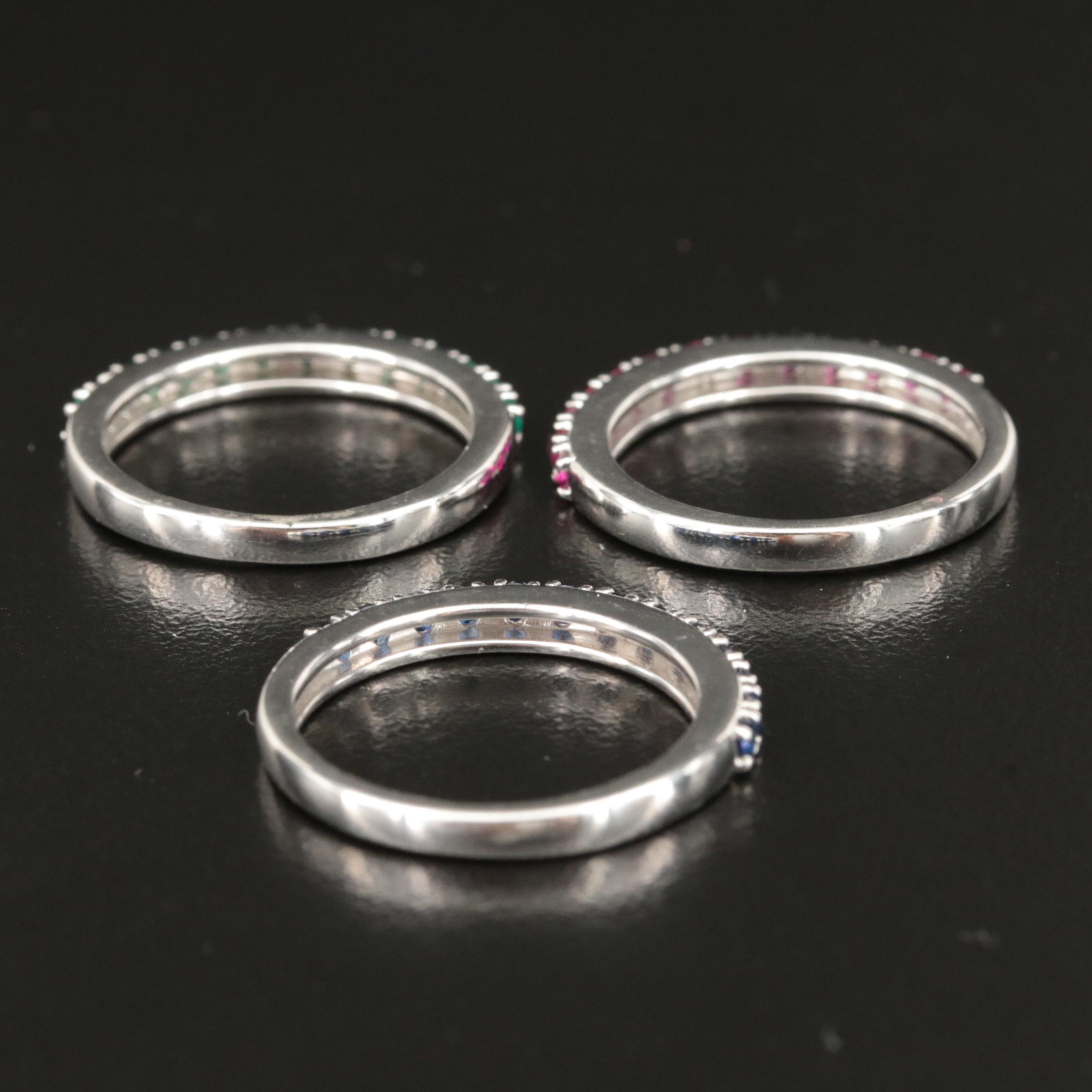 Sterling Sapphire, Ruby and Emerald Stacking Rings | EBTH