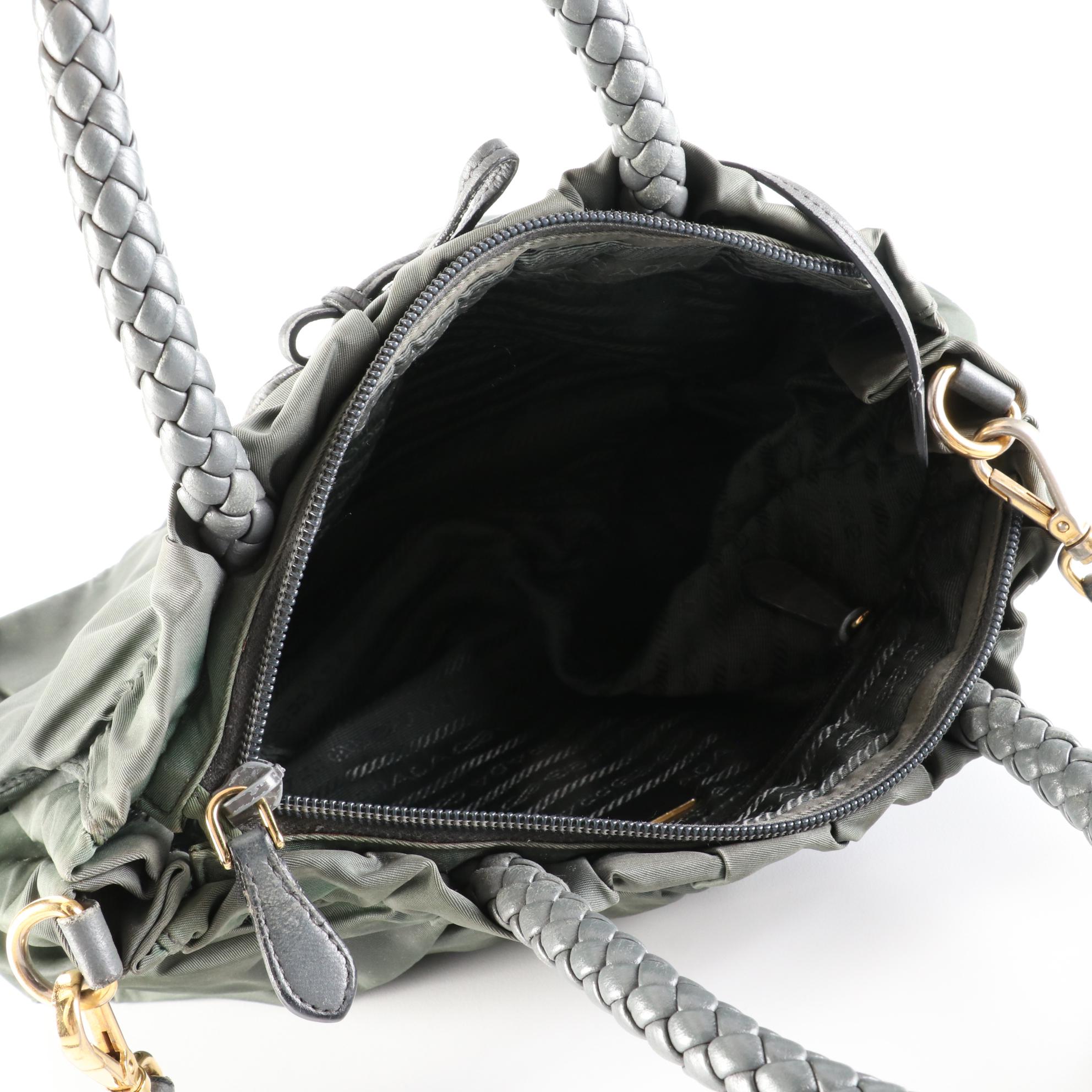 Prada Ruched Nylon Tessuto and Leather Two-Way Tote | EBTH