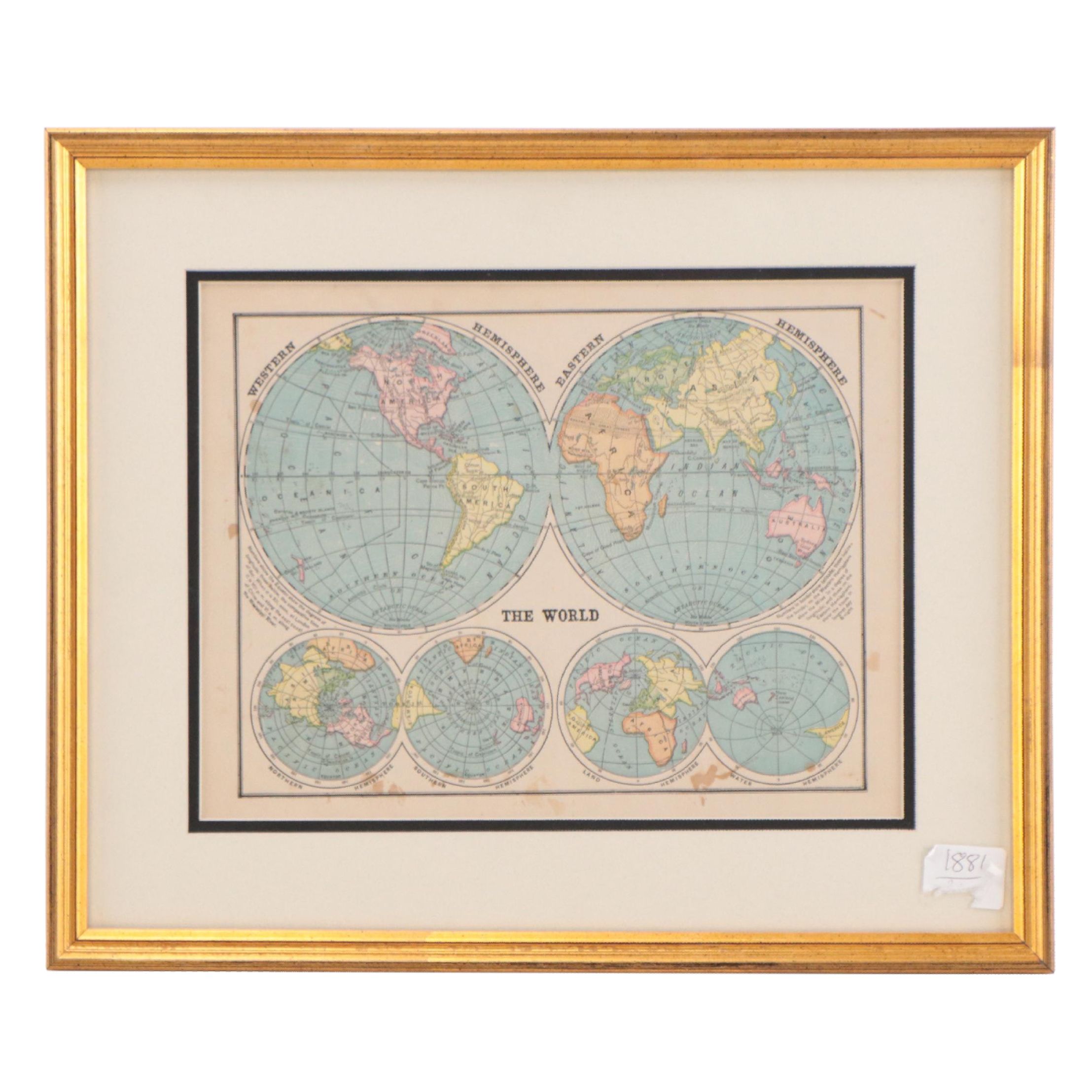 Wax Engraving Map of the World, Circa 1881 | EBTH