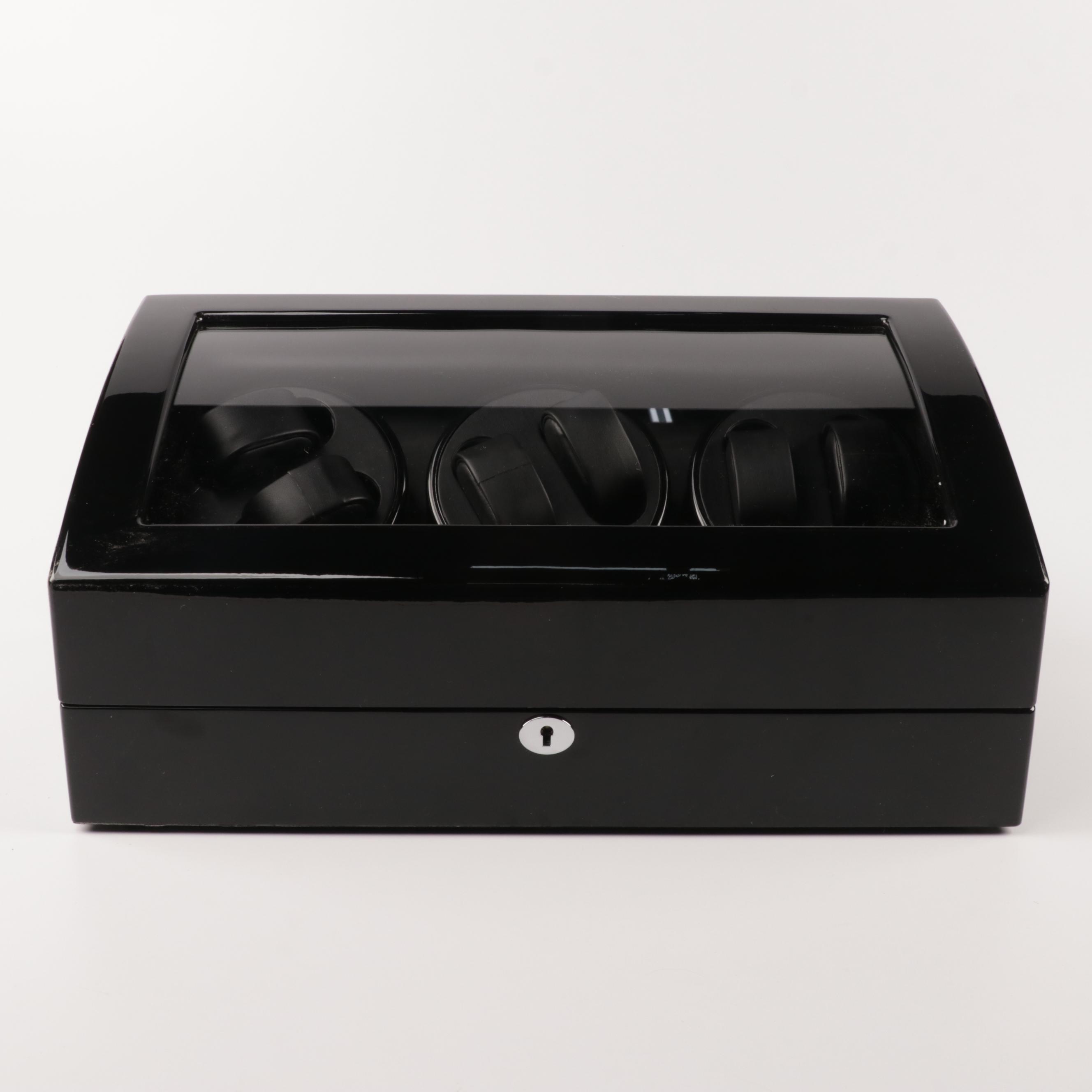 Black High Gloss Wood Composite Locking Watch Winder Case | EBTH