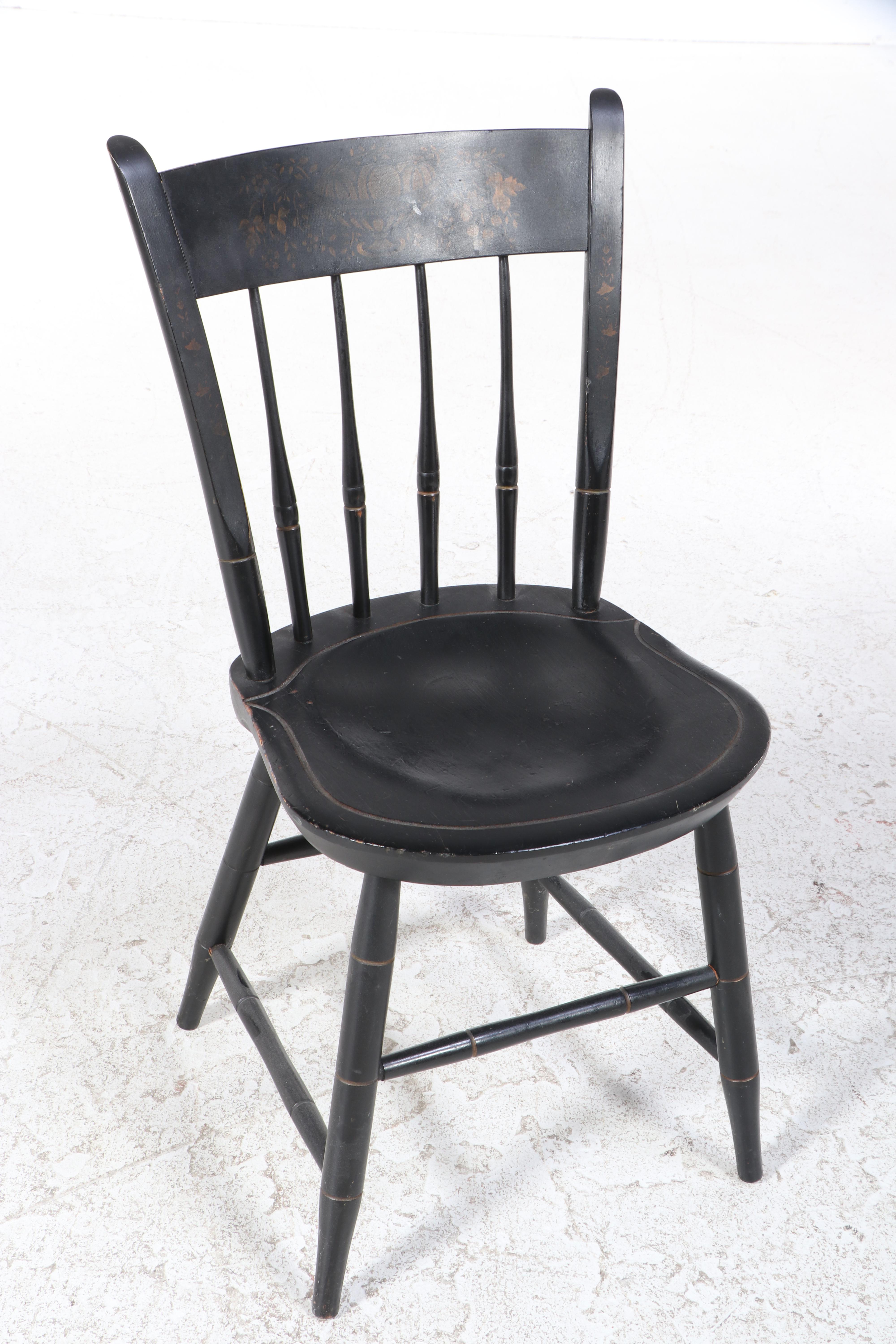 Four Nichols & Stone Ebonized and Parcel-Gilt "Hurricane" Side Chairs ...