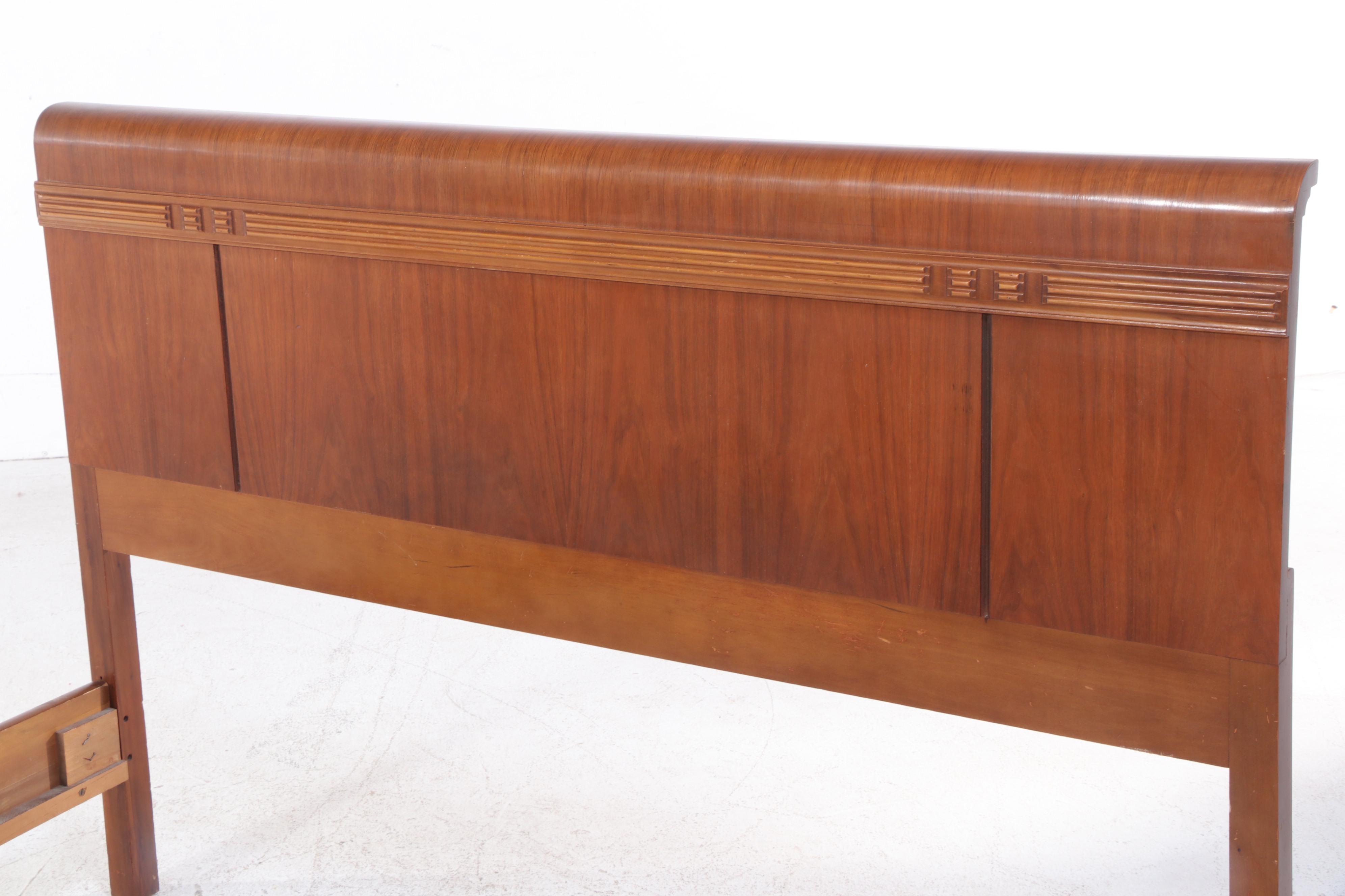 Art Deco Walnut Full Size "Waterfall" Bed Frame, circa 1930 | EBTH