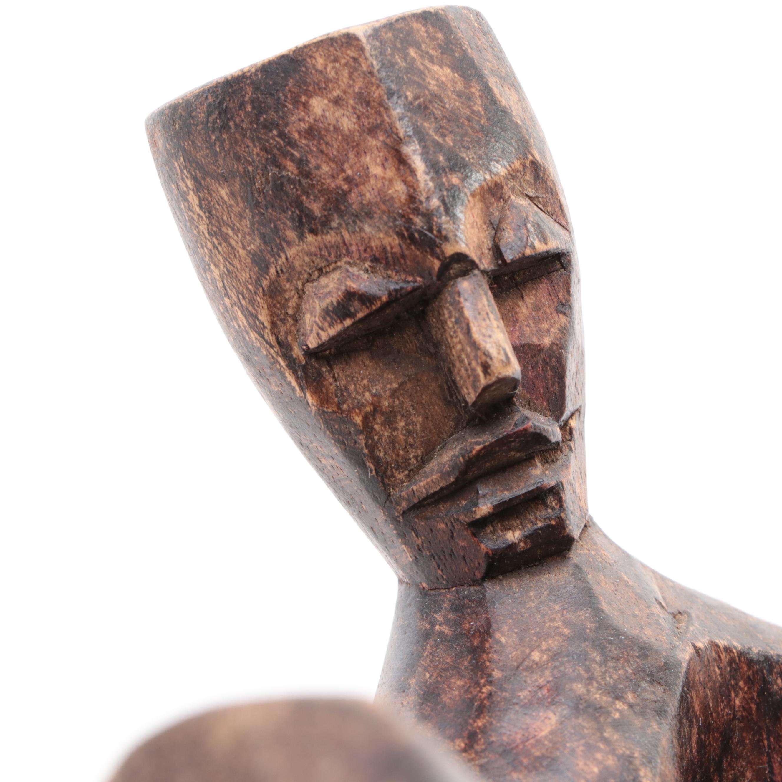 African Carved Wood Interlocking Figures Pedestal | EBTH