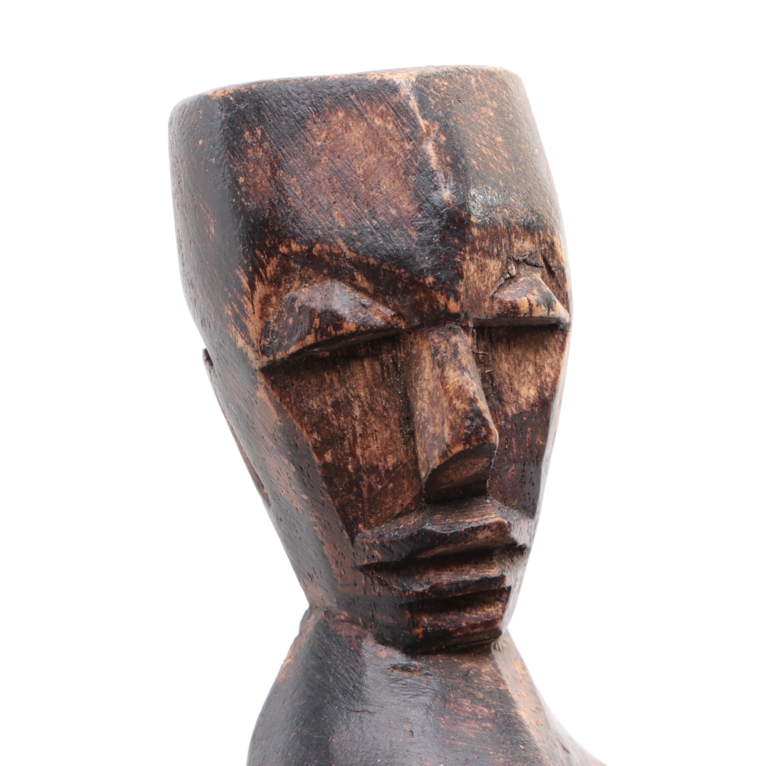 African Carved Wood Interlocking Figures Pedestal | EBTH