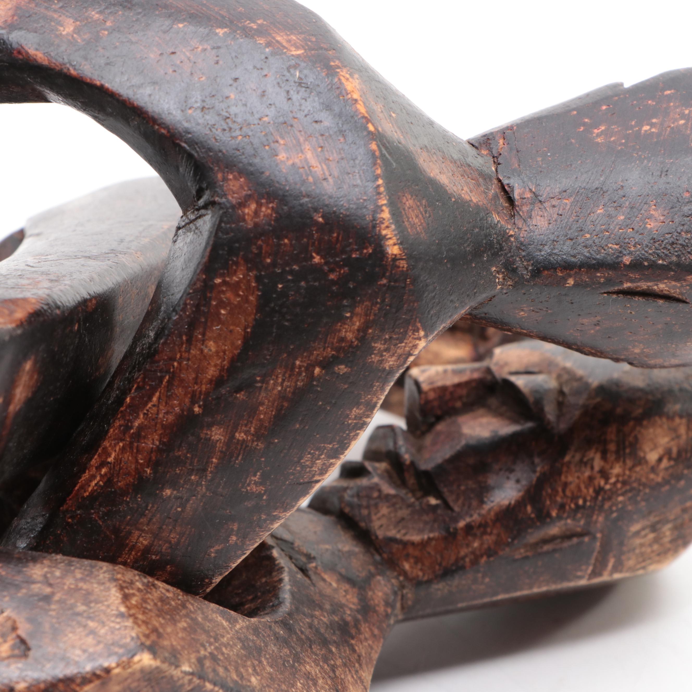 African Carved Wood Interlocking Figures Pedestal | EBTH