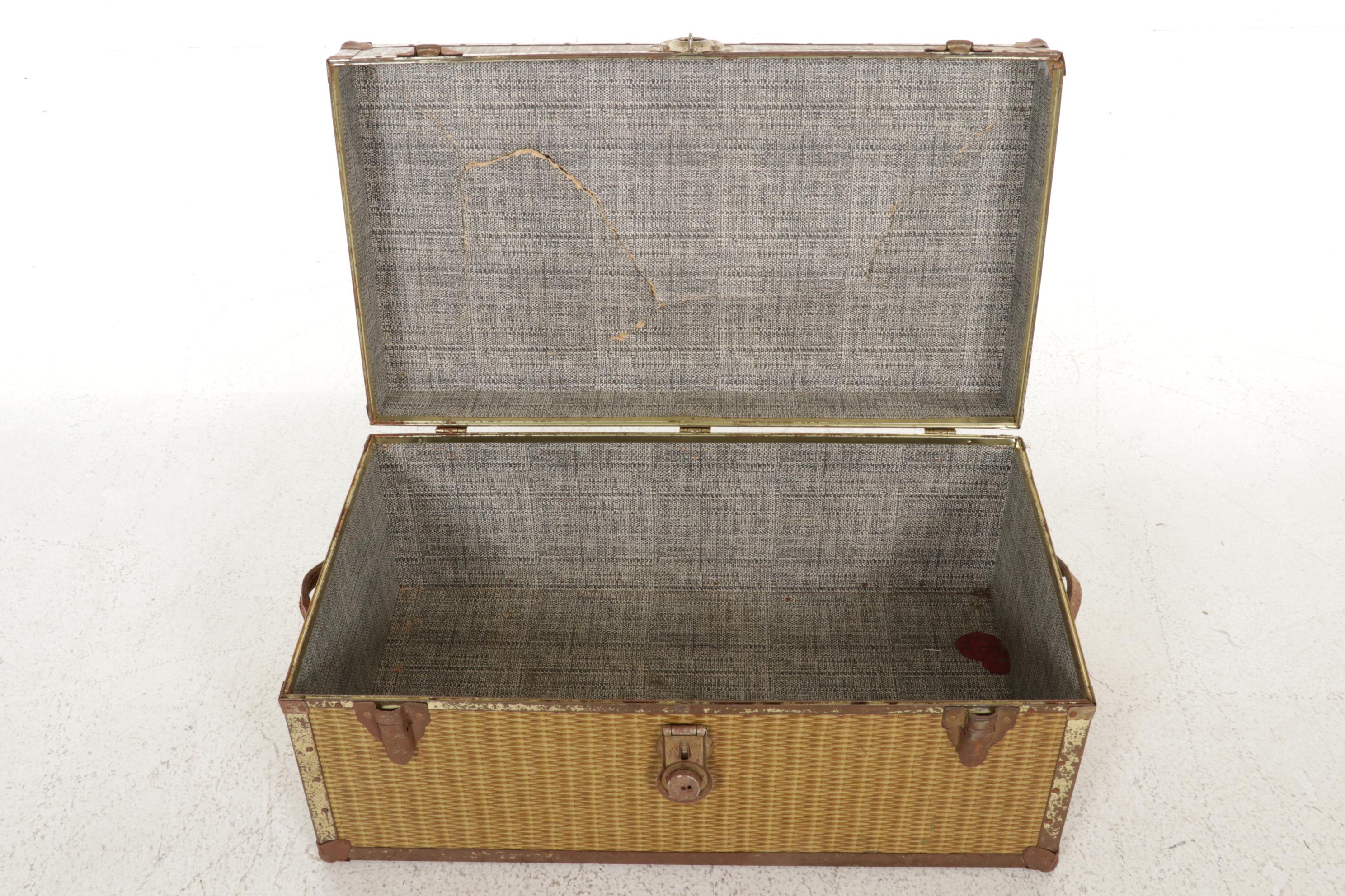 Wicker-Printed Vinyl and Metal Storage Chest, Mid-20th Century | EBTH