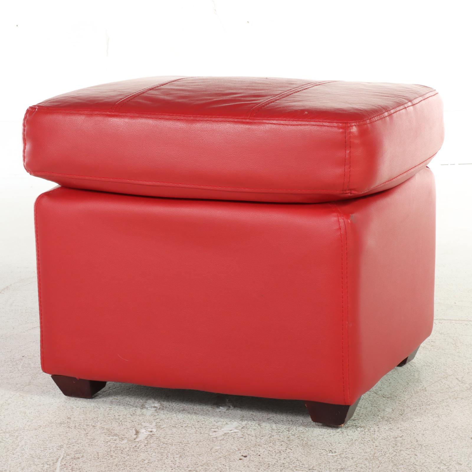 Red Leather-Touch Roll-Arm Club Chair and Ottoman | EBTH