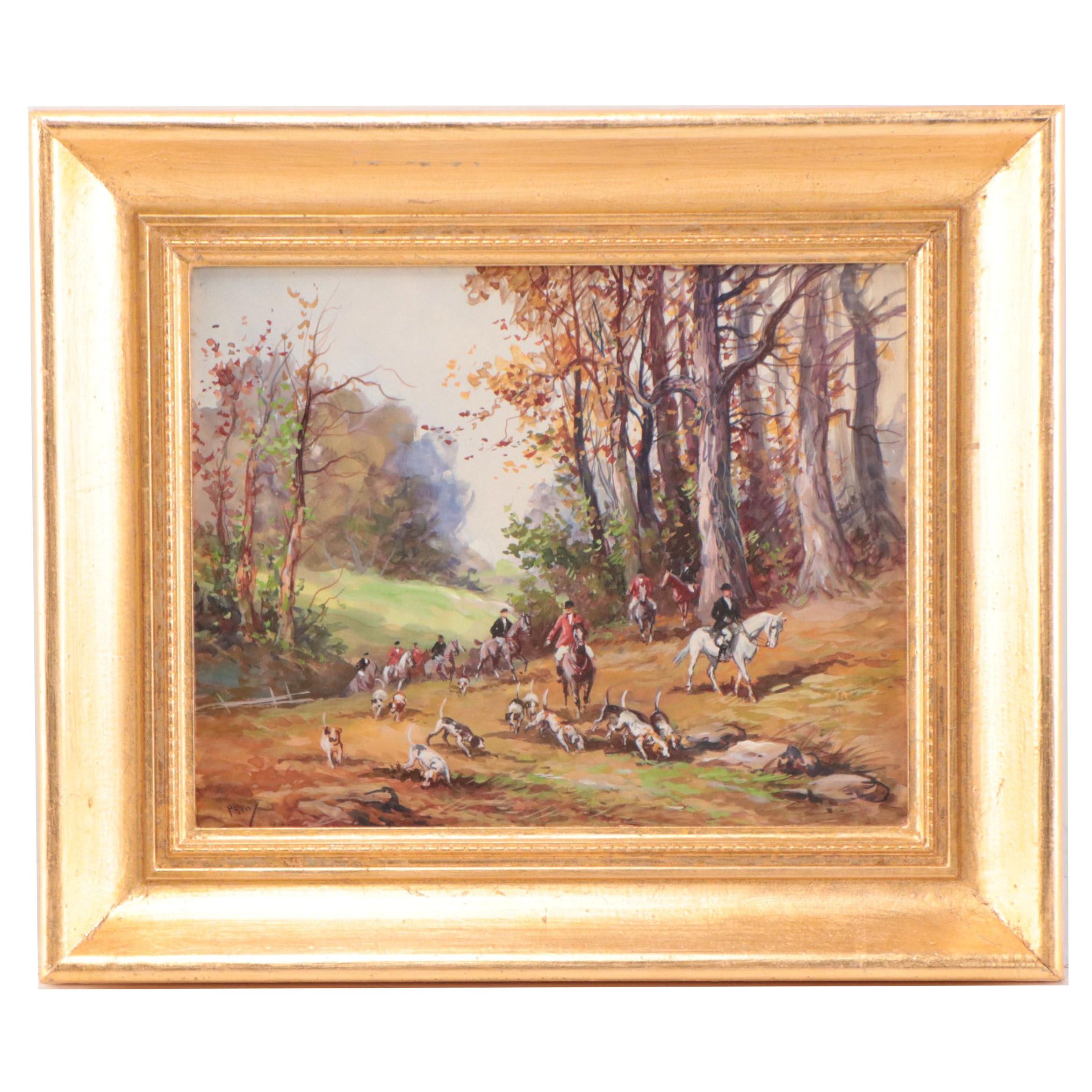 Oil Painting of Hunting Scene | EBTH