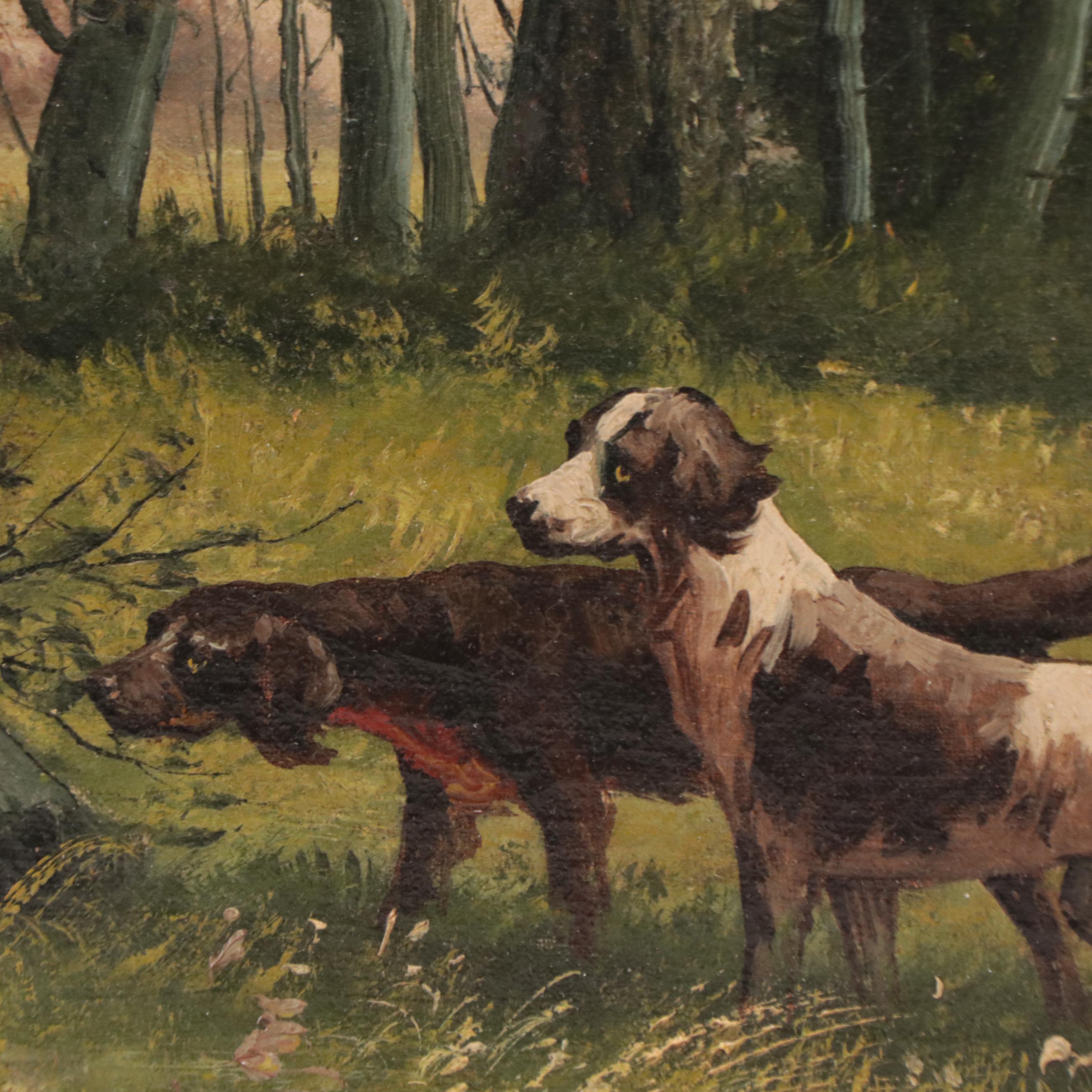 Oil Painting of Hunting Dogs In Landscape | EBTH