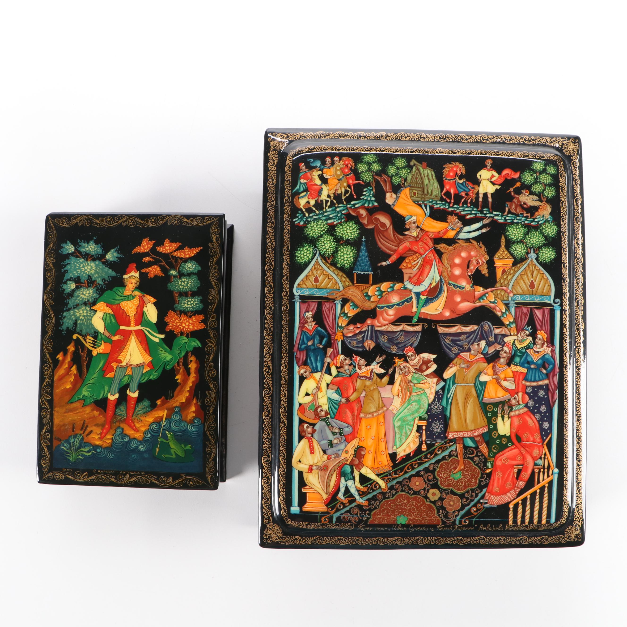 Russian Palekh "Prince Ivan" Hand-Painted Lacquerware Folktale Boxes | EBTH