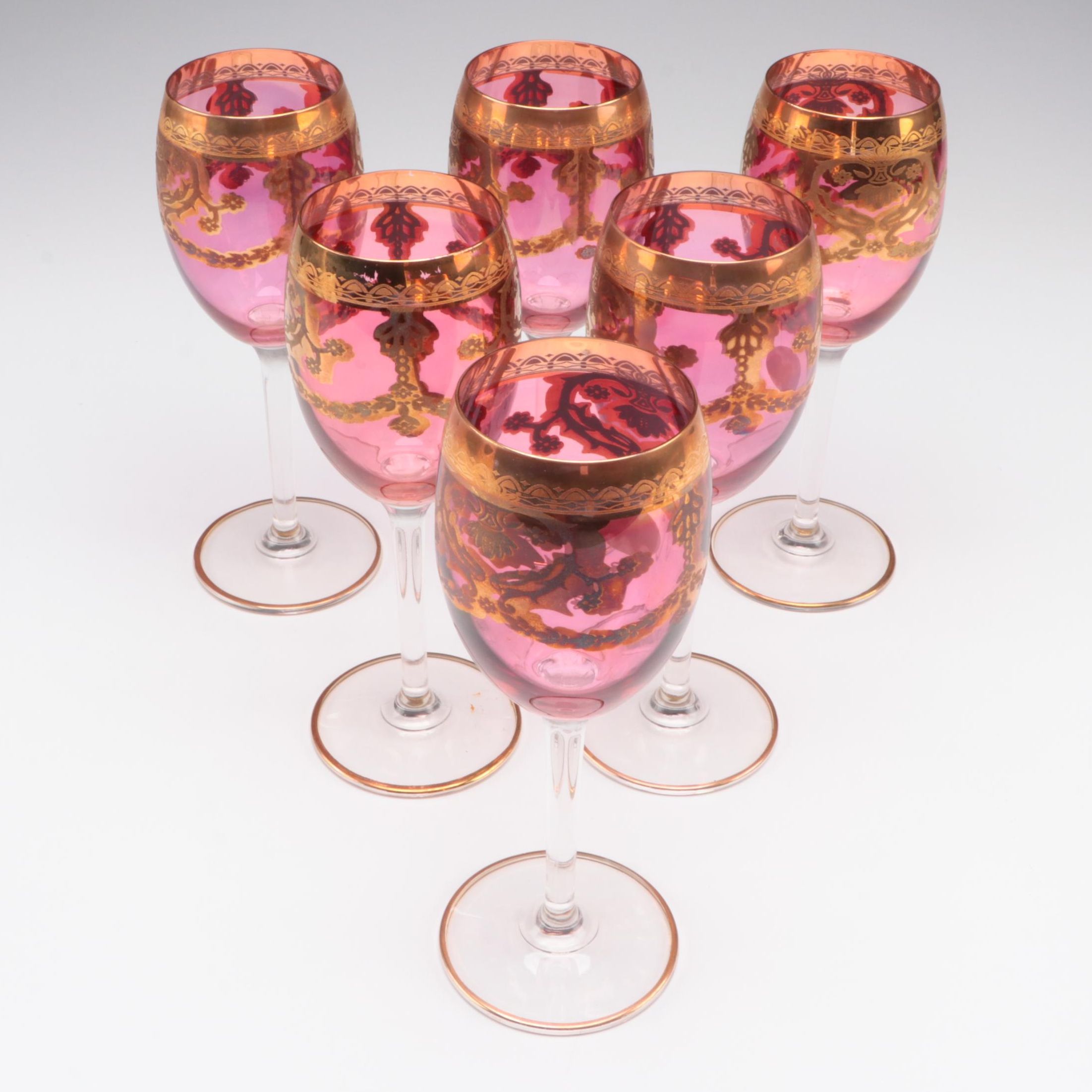 Italian Ruby Flashed and Gilt Wine Glasses | EBTH