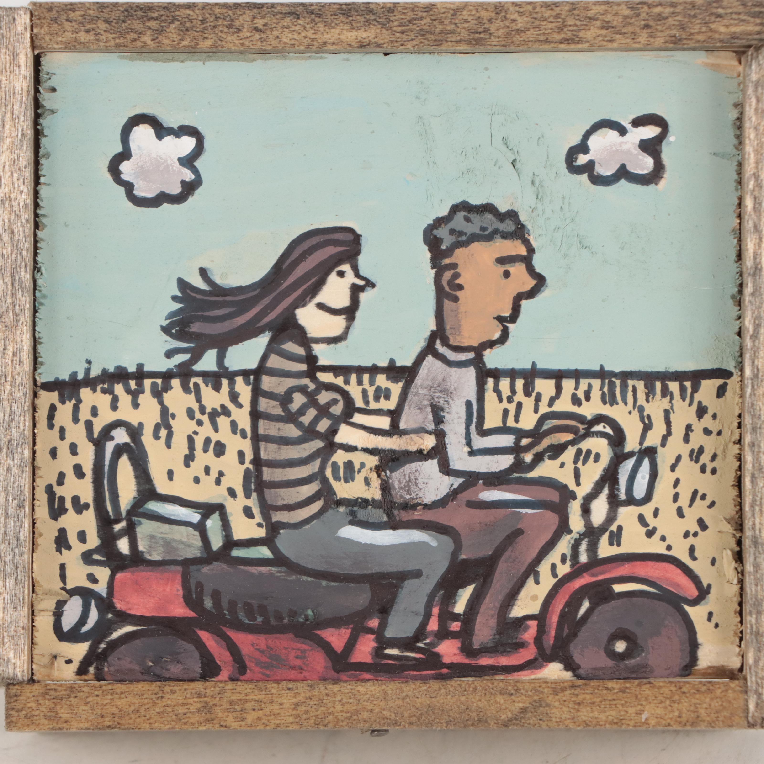 Aaron Wooten Acrylic Painting "Scooter Ride," 2023 | EBTH