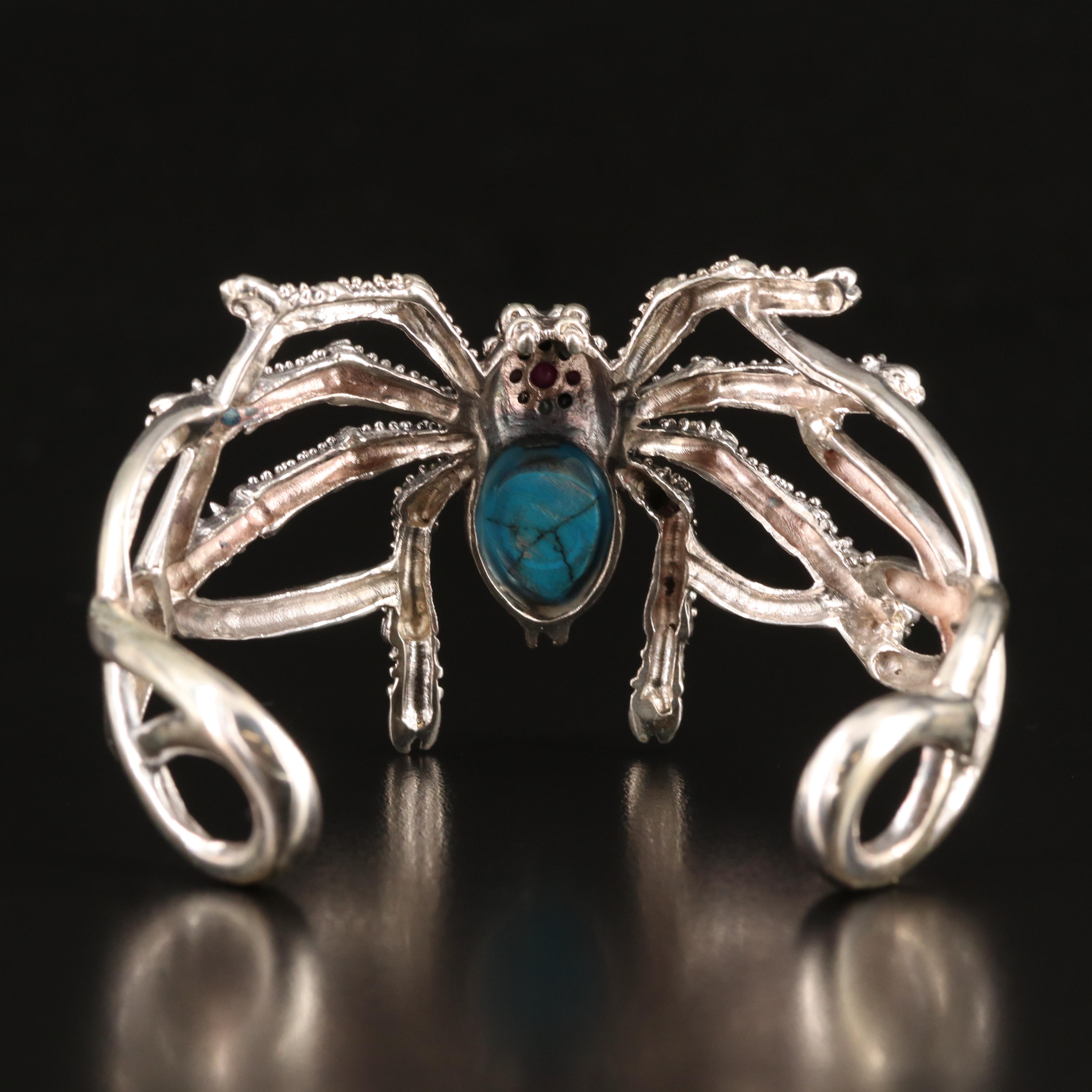 Sterling Turquoise and Gemstone Spider Cuff | EBTH