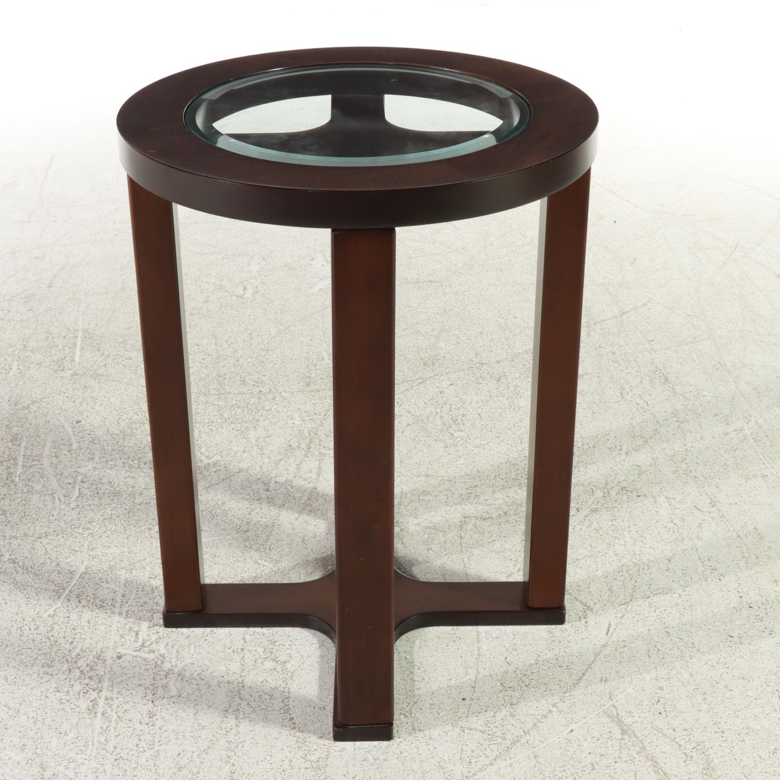 Pair of Ashley Furniture "Marion" Glass Top Side Tables in Dark Brown Finish | EBTH