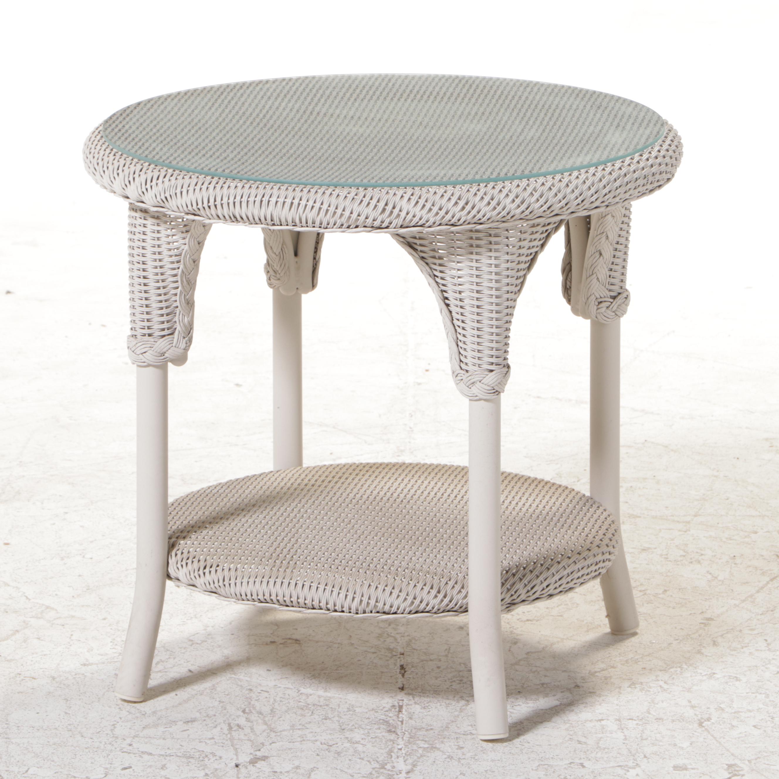Three Lloyd/Flanders Lloyd Loom Wicker Patio Side Tables | EBTH