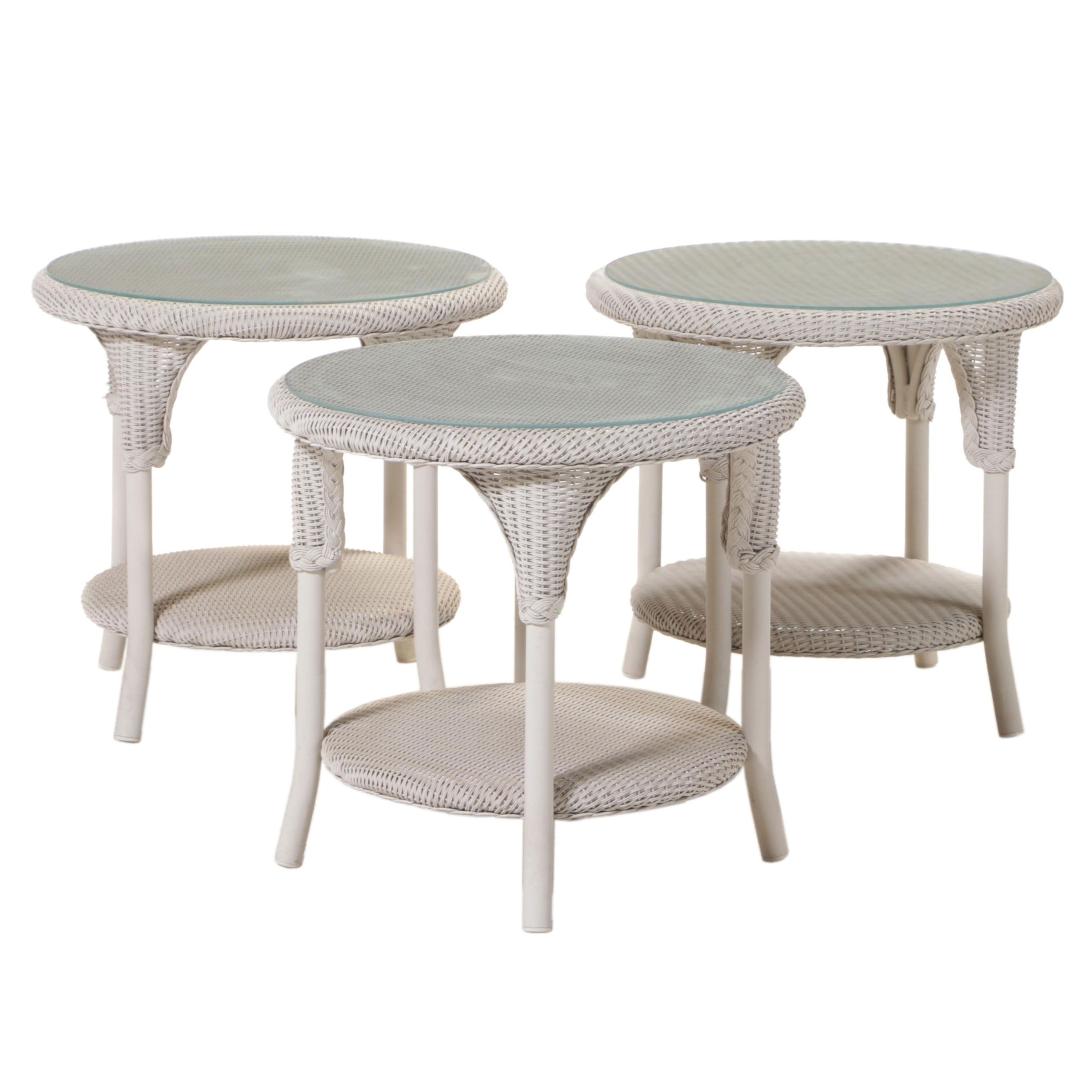 Three Lloyd/Flanders Lloyd Loom Wicker Patio Side Tables | EBTH