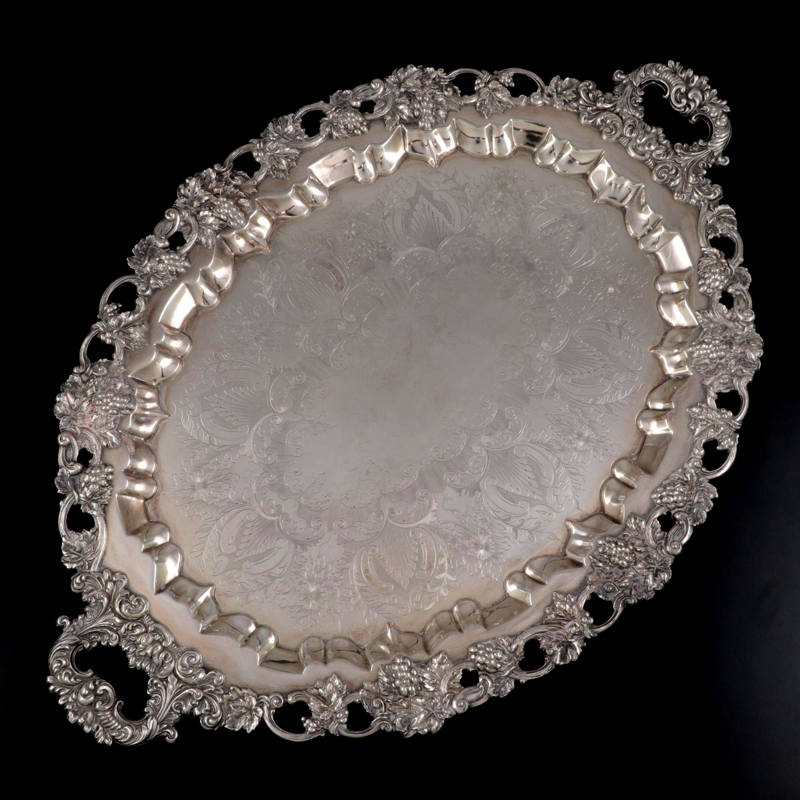 Barbour Silver Co. Chased Silver Plate Footed Tray with Grape Vine Rim ...