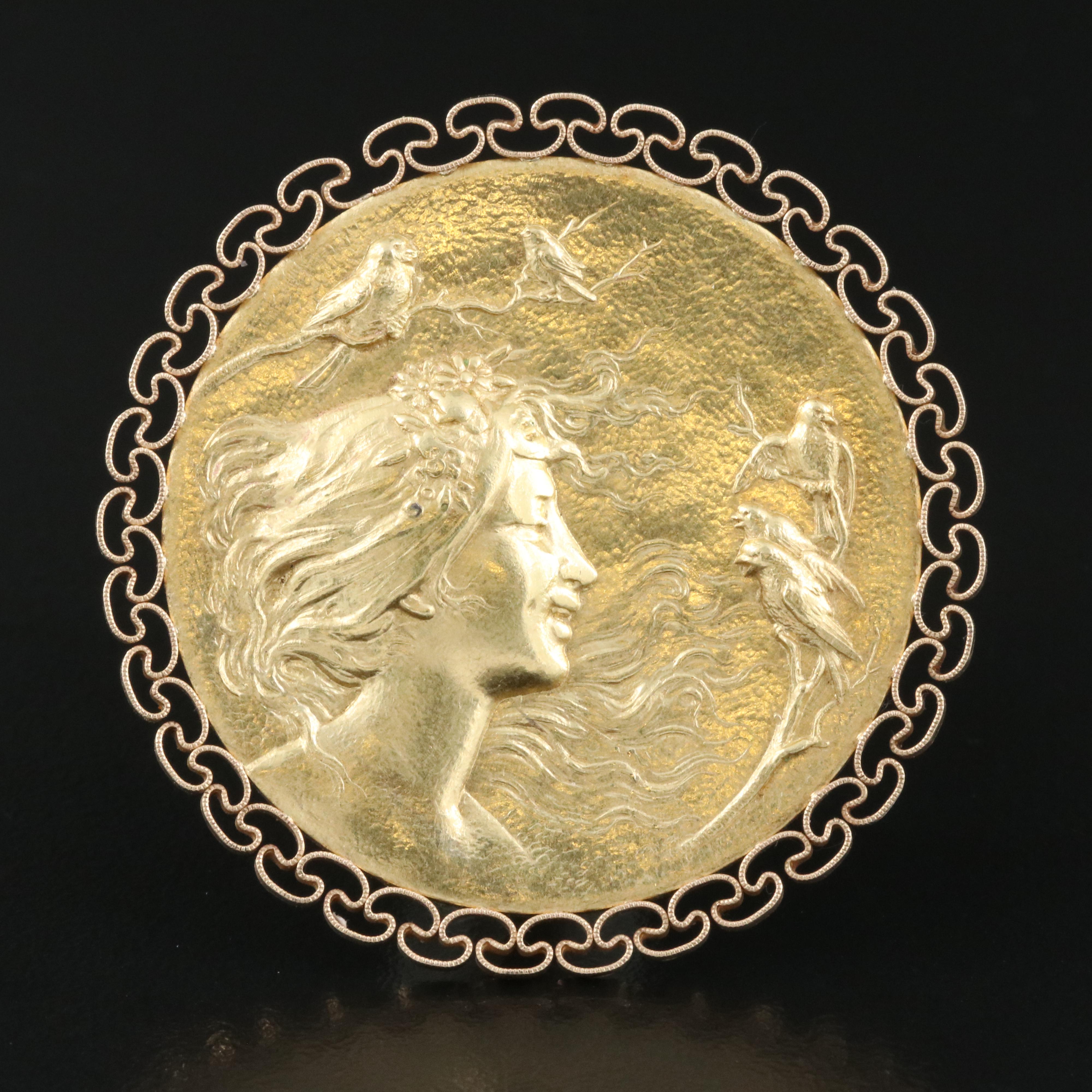 Art Nouveau Style 18K Repoussé Pendant with 10K Accents | EBTH