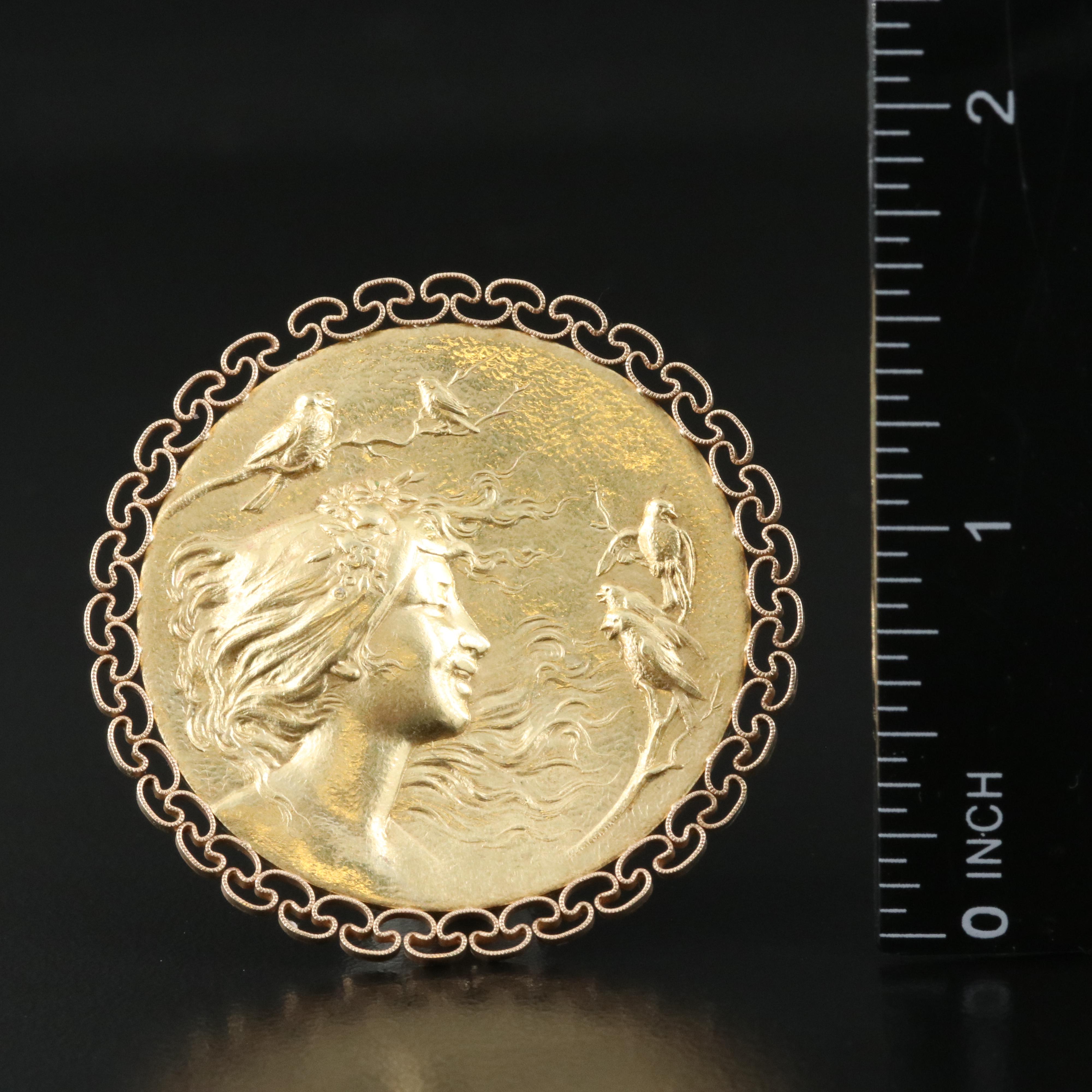 Art Nouveau Style 18K Repoussé Pendant with 10K Accents | EBTH