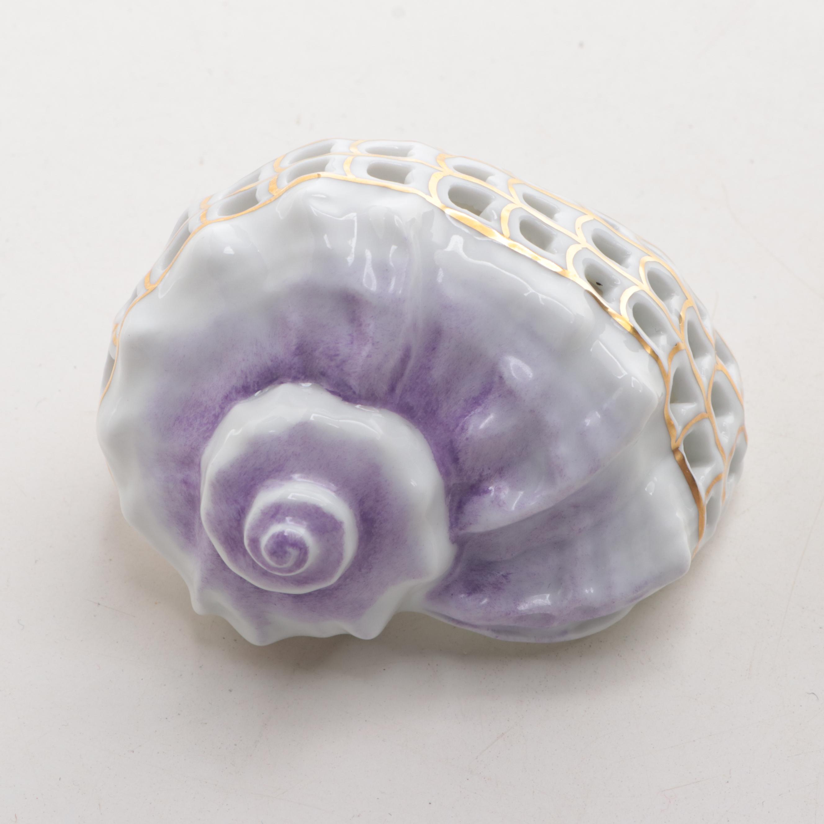 Herend Natural "Perforated Conch Shell" Porcelain Figurine | EBTH