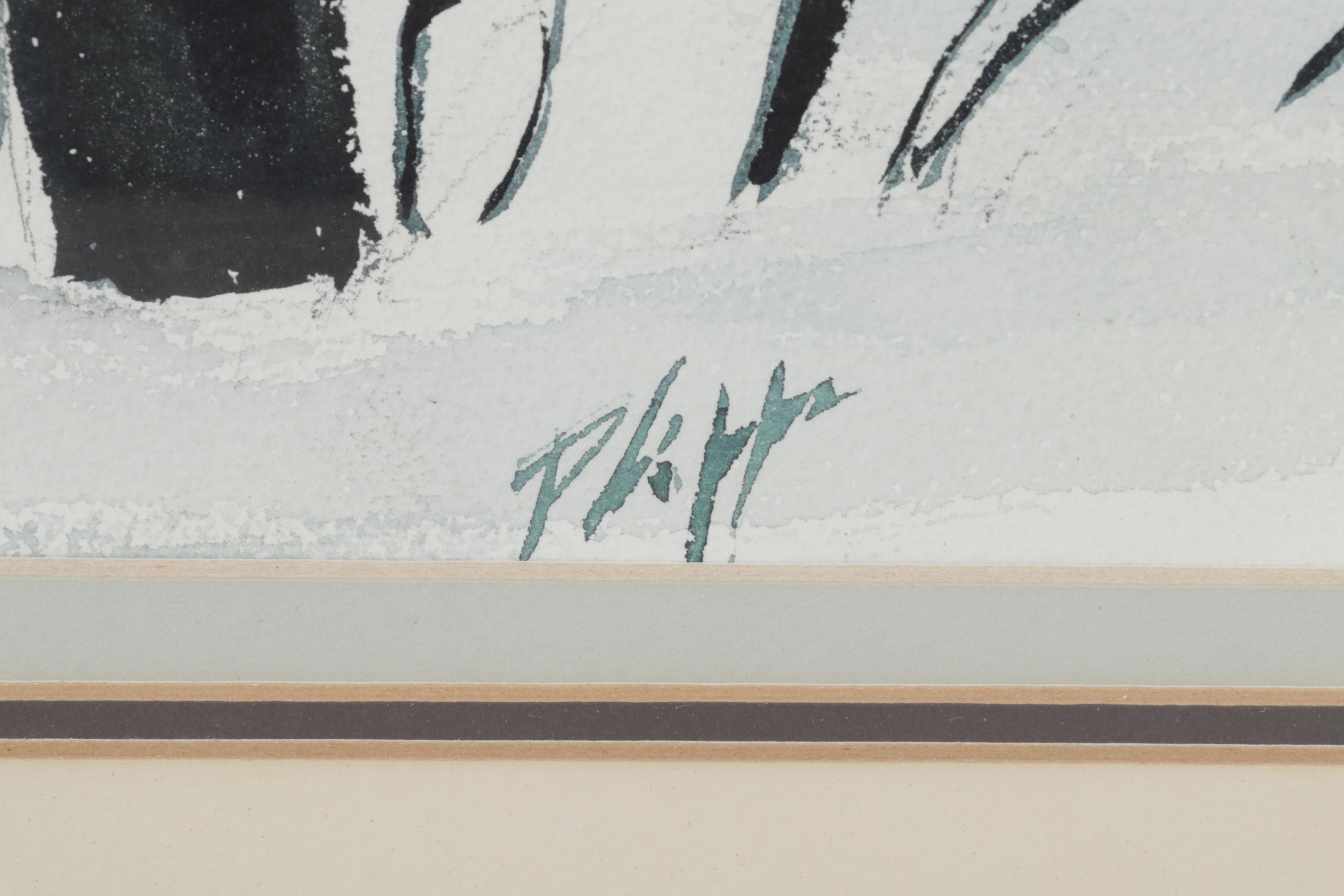 Richard Phipps Watercolor Painting of Winter Landscape, Circa 1980 | EBTH