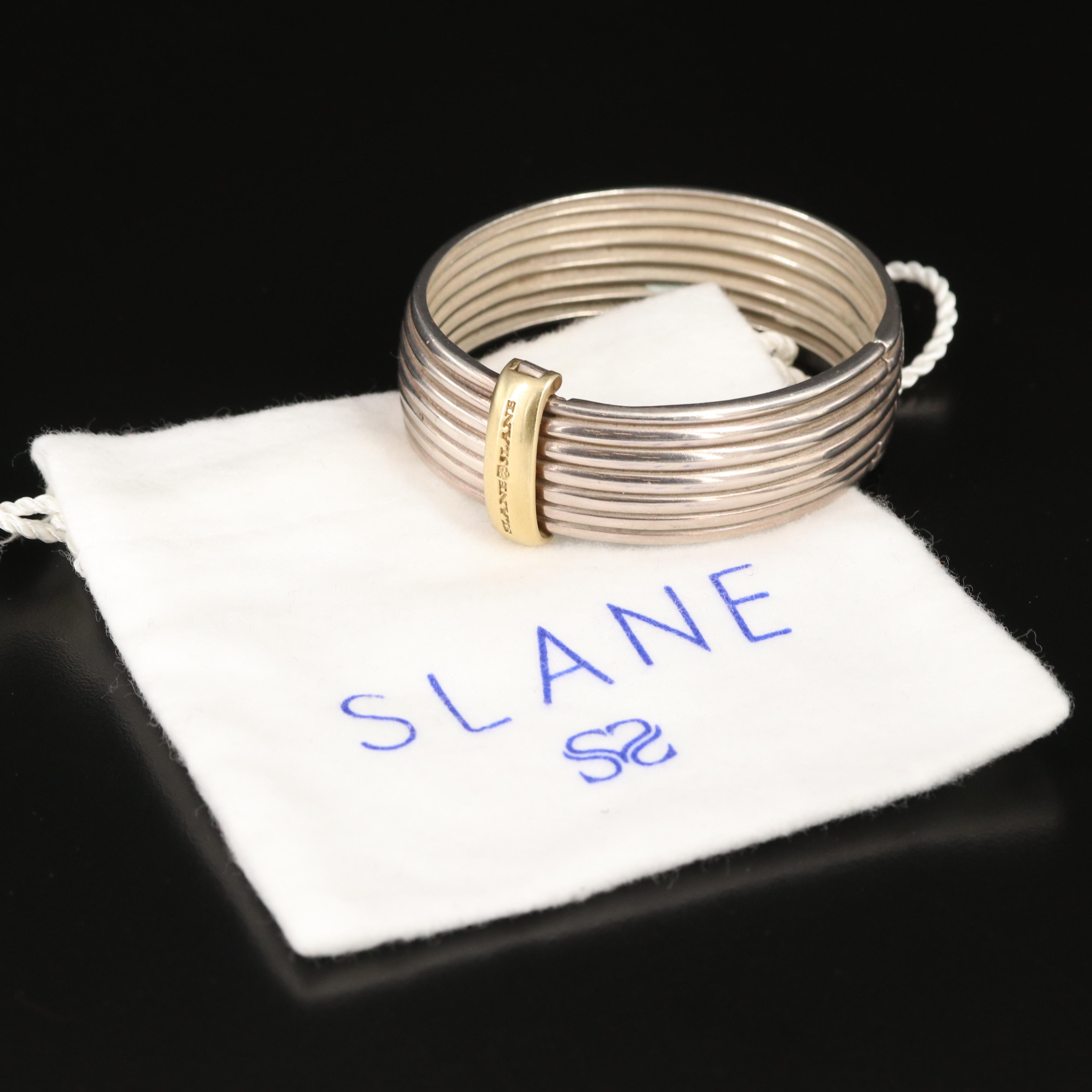 Slane & Slane Wide Column Fluted Hinged Bangle with 18K Accent | EBTH