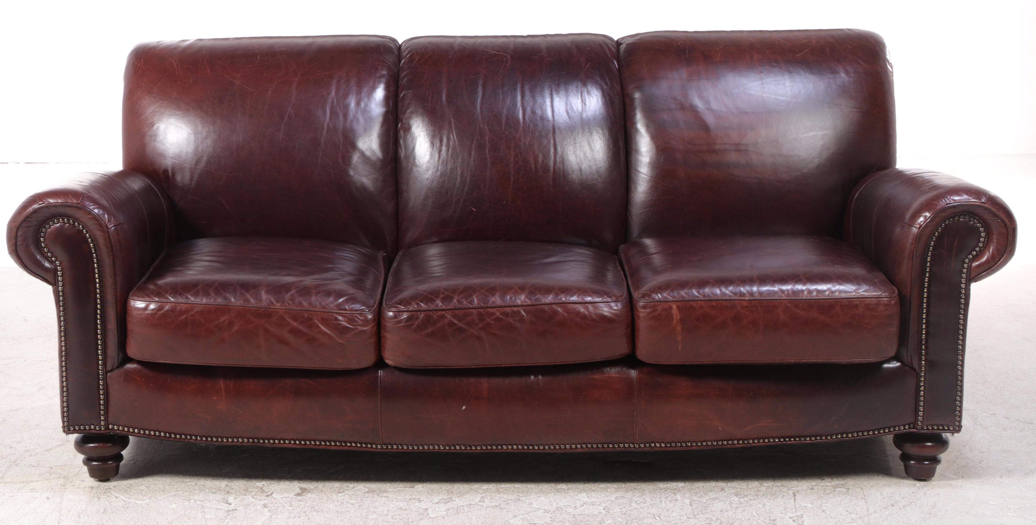 Hancock & Moore Leather-Upholstered and Tacked Roll-Arm Sofa | EBTH