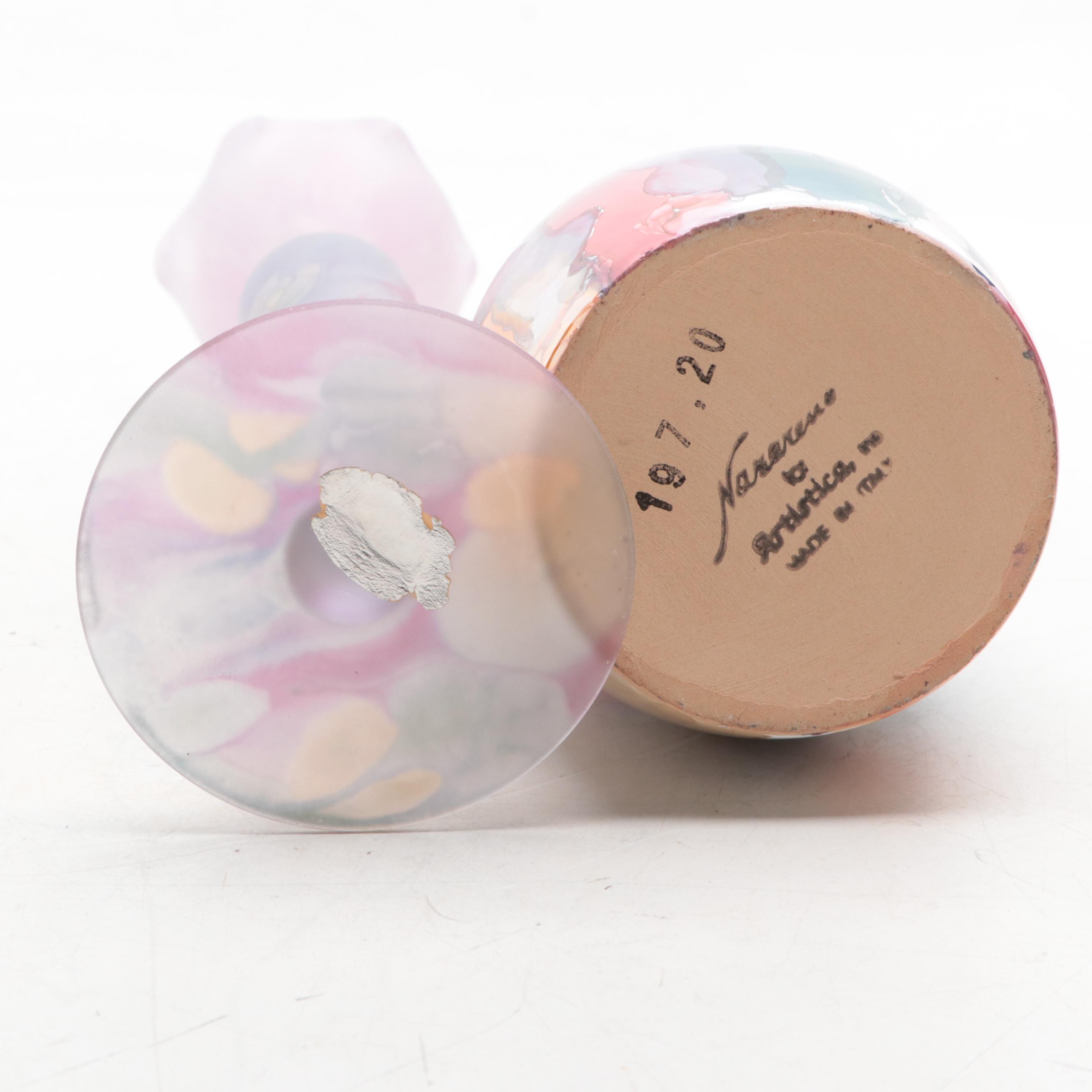 Nazareno Picchiotti Deruta Art Pottery Vases with Glass Bud Vase | EBTH