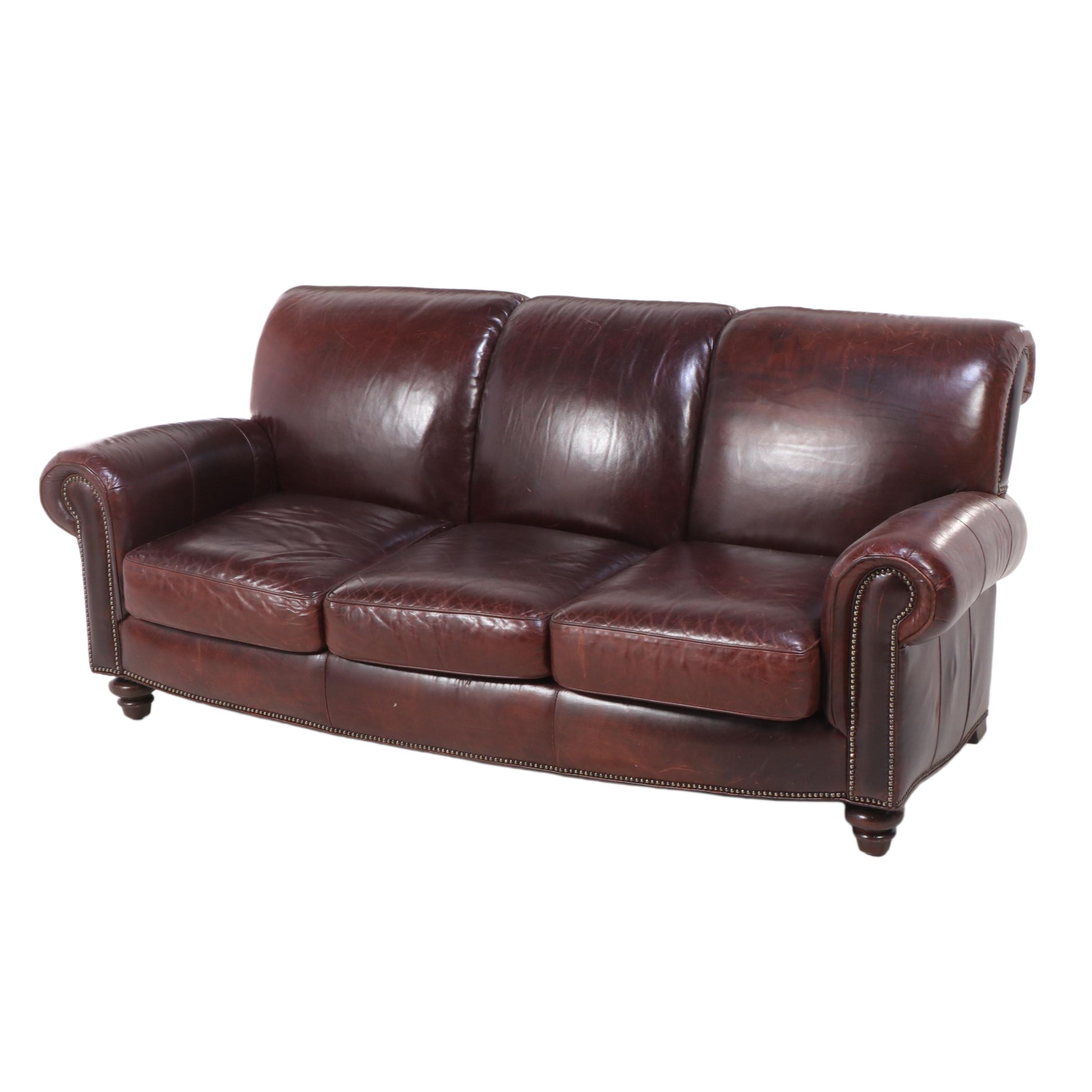Hancock & Moore Leather-Upholstered and Tacked Roll-Arm Sofa | EBTH