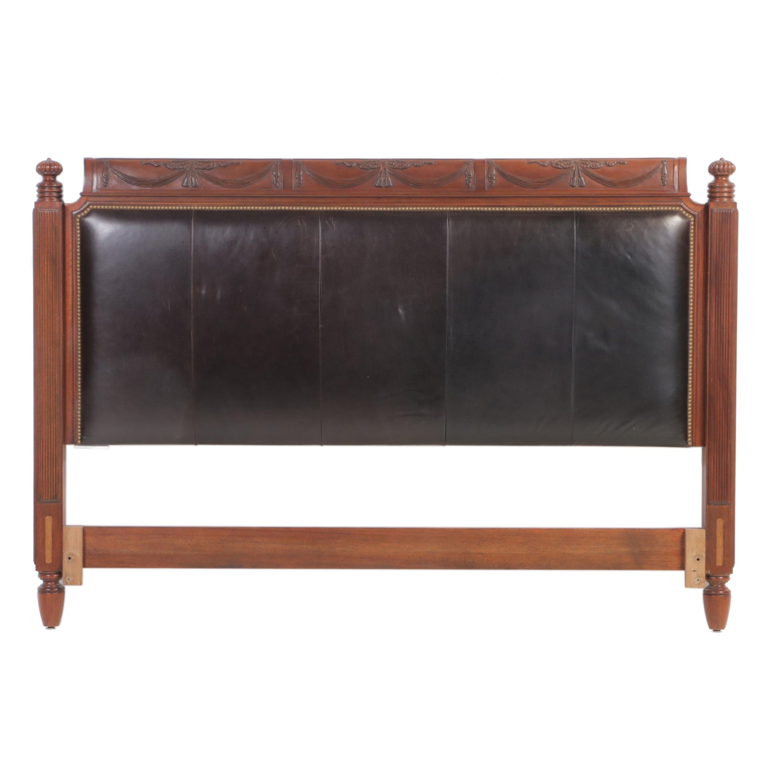 English Regency Style Leather Upholstered Carved Wood King Size ...