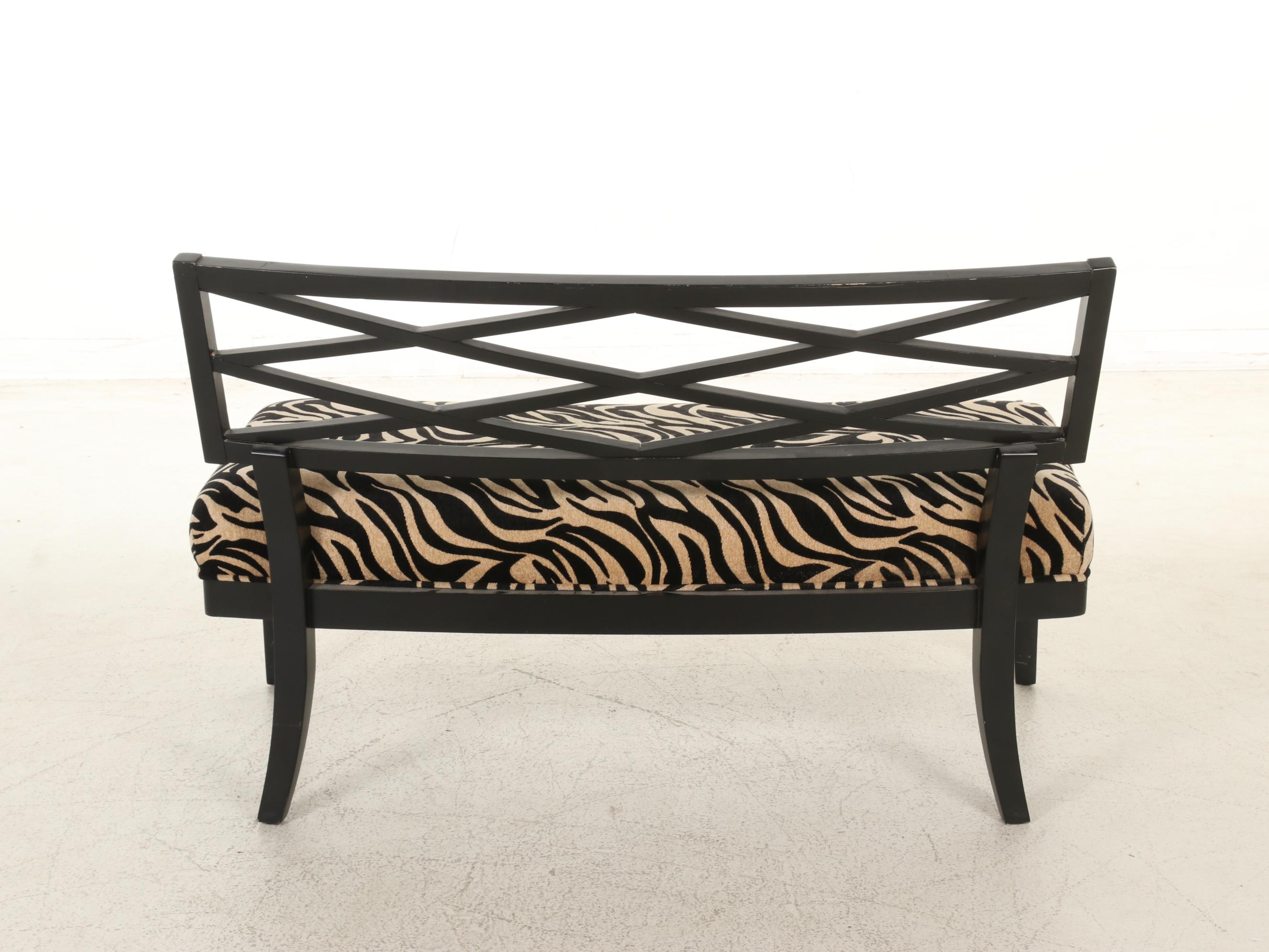 Ebonized and Zebra Print-Upholstered Bench | EBTH