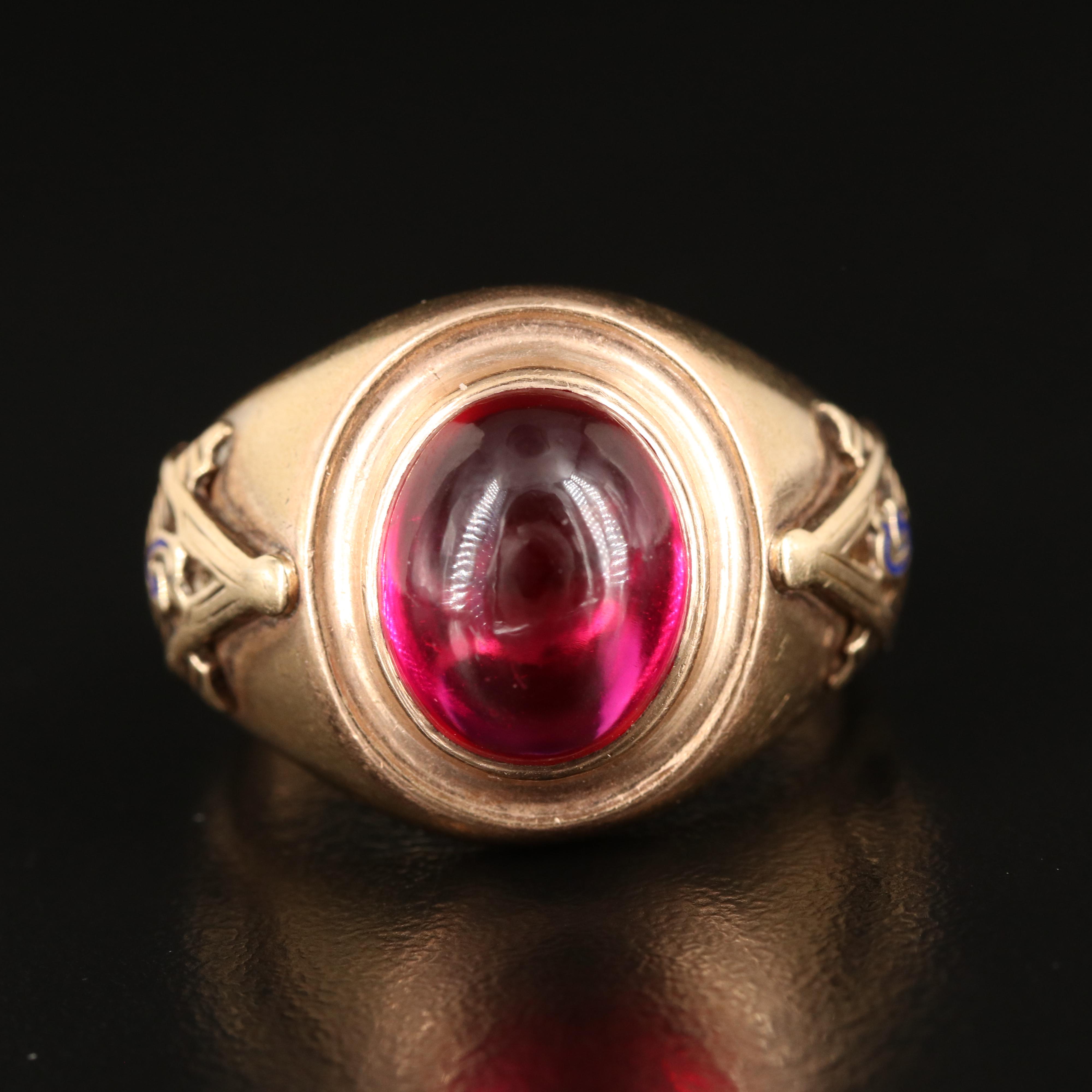 Vintage 10K Ruby Masonic Ring with Enamel Accents | EBTH
