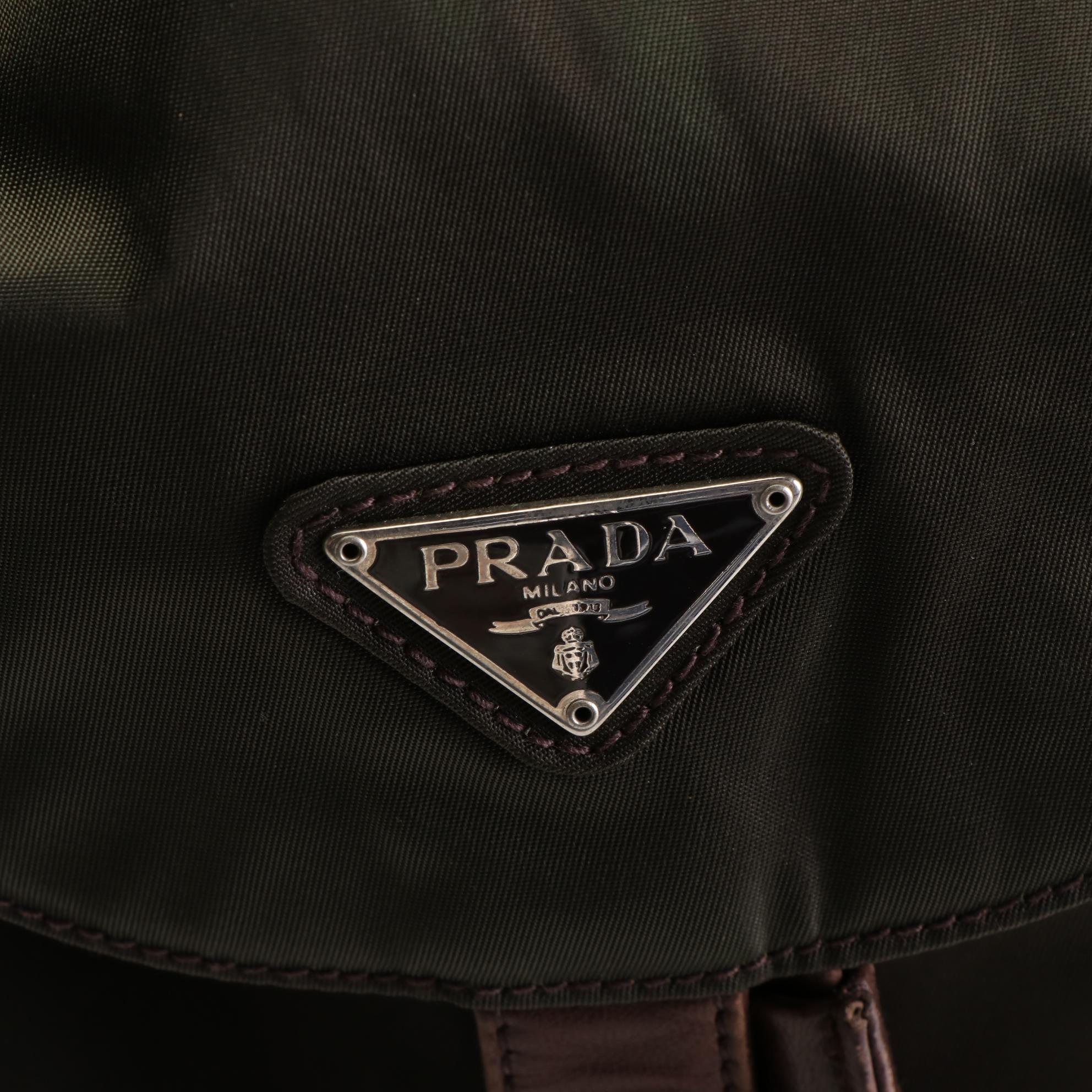 Prada Chain Strap Backpack in Green Nylon and Brown Leather ...