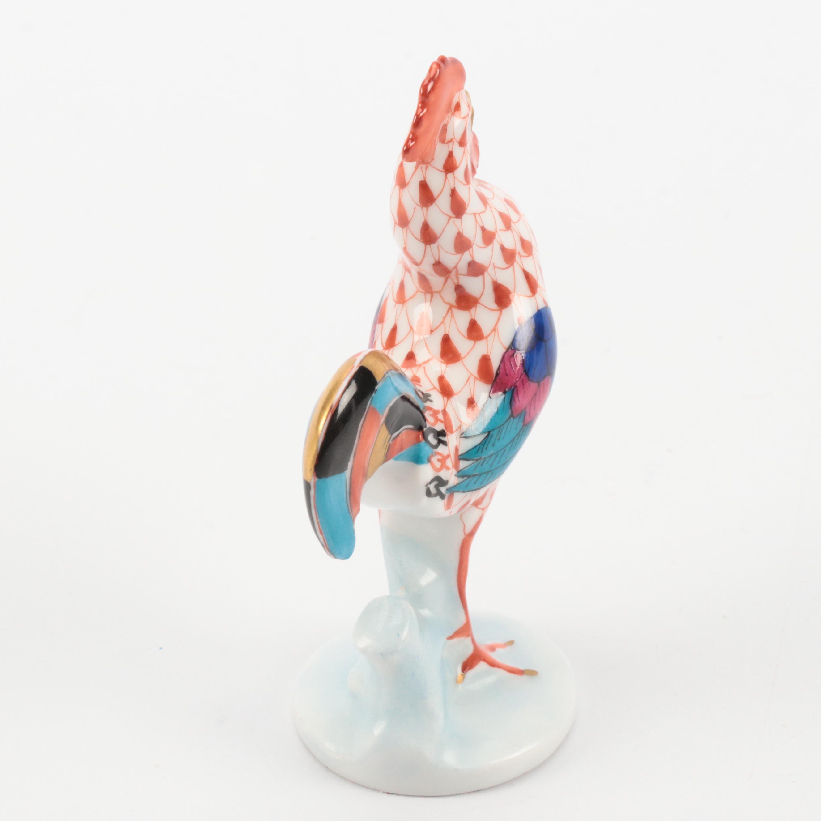 Herend Rust Fishnet with Gold Rooster Porcelain Figurine | EBTH
