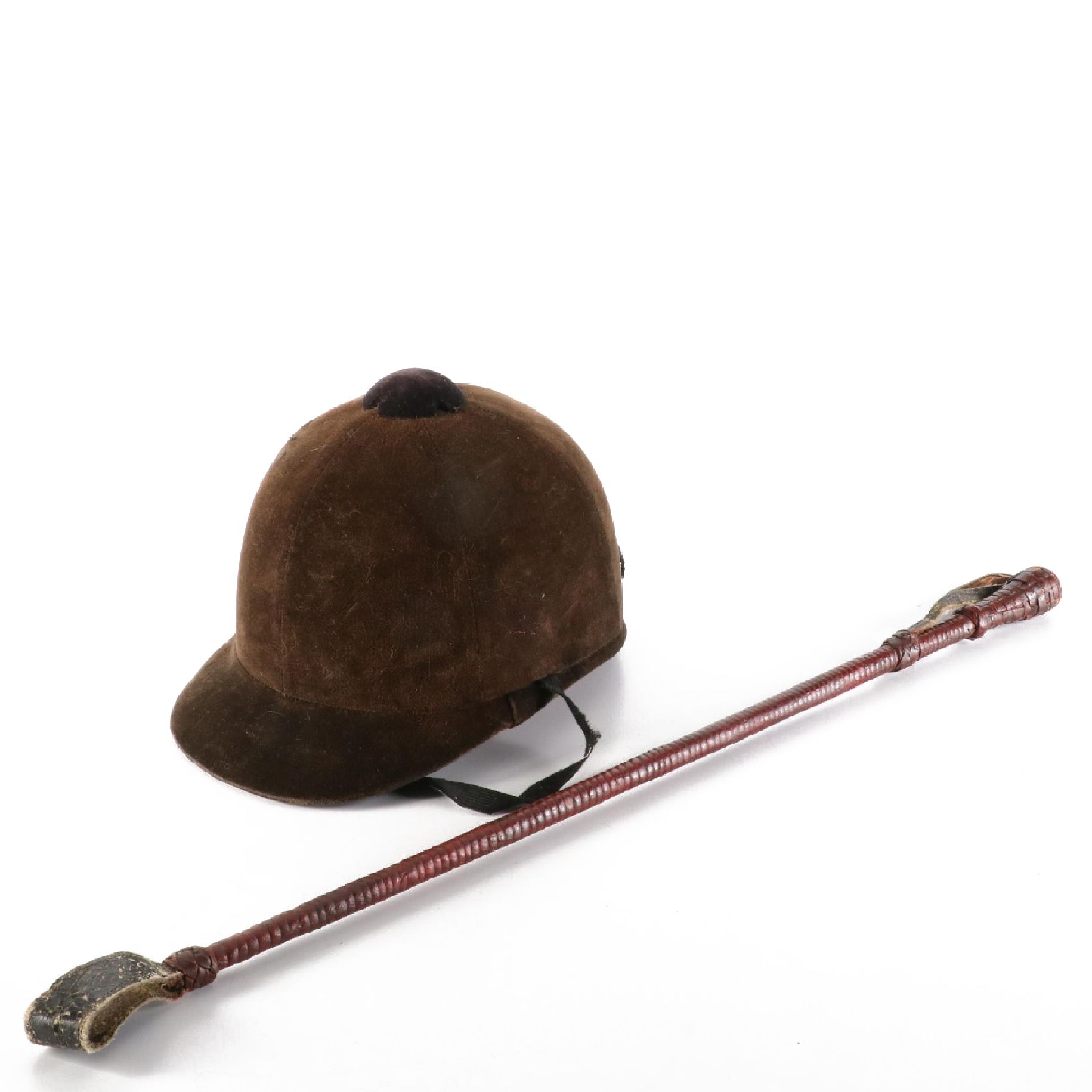 English Beaufort Hunt Cap Riding Helmet with Leather Wrapped Riding ...