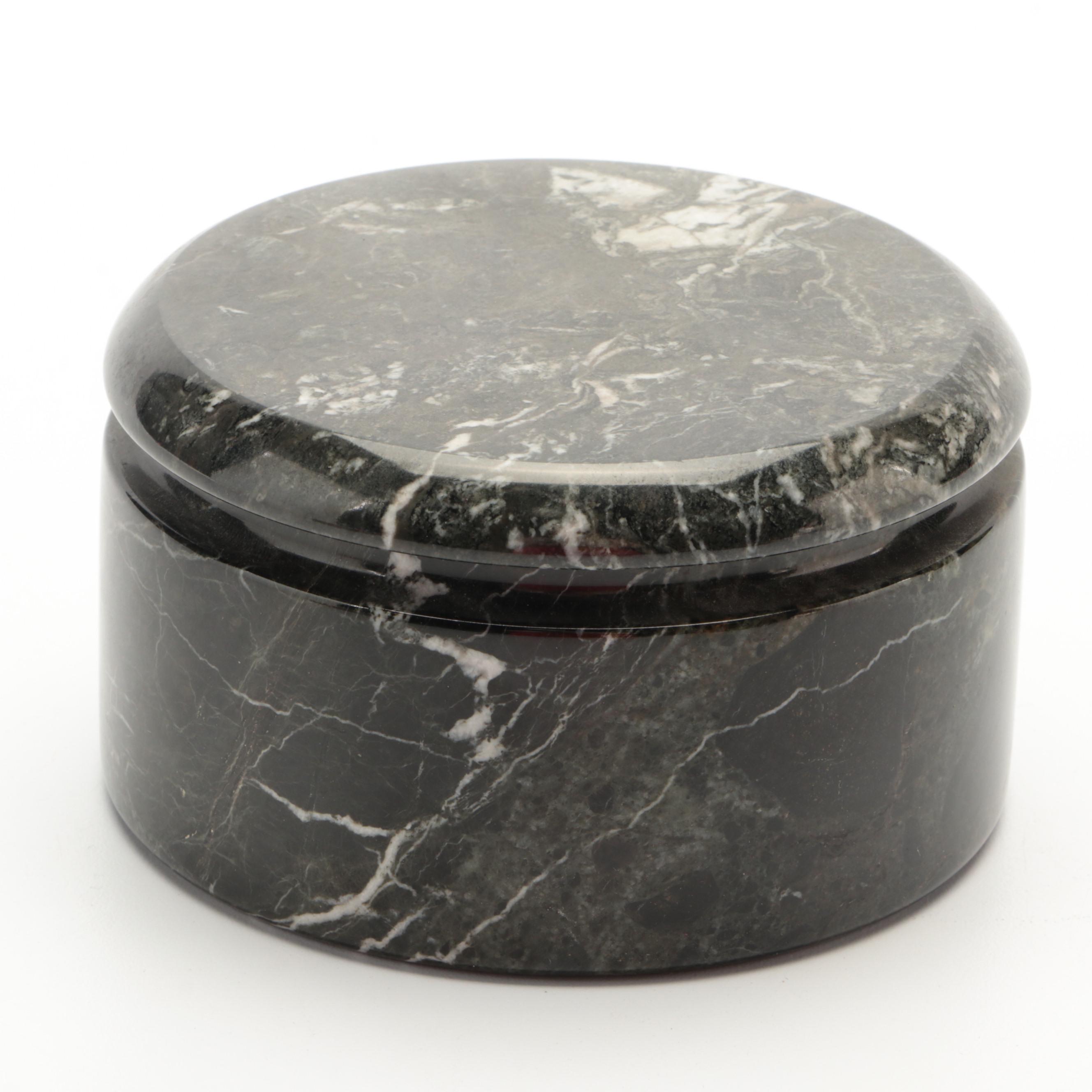 Pakistani Black Marble Box with Travertine and Dark Travertine Bowls | EBTH
