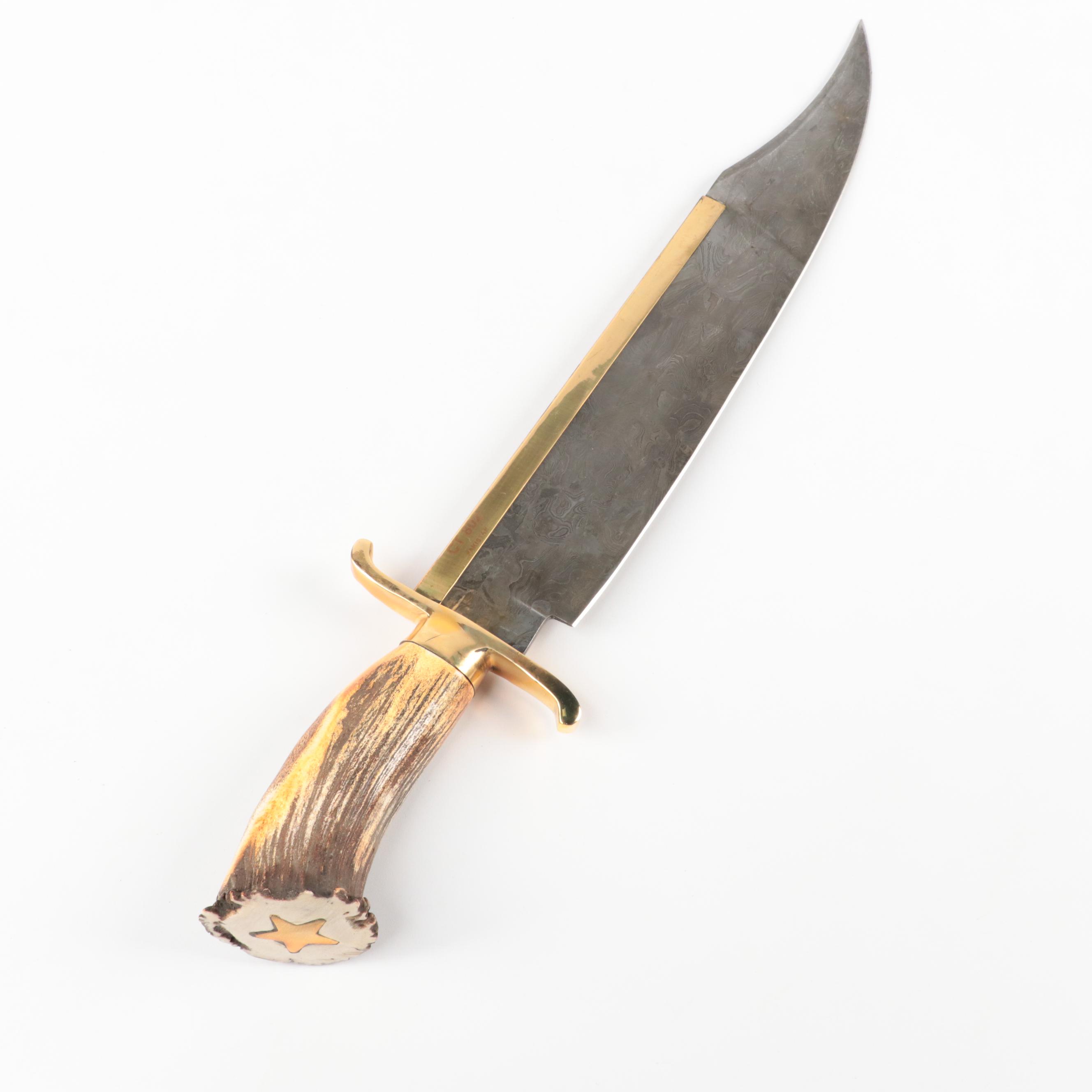 Colt "Alamo" Damascus Steel and Antler Handled Bowie Knife with ...
