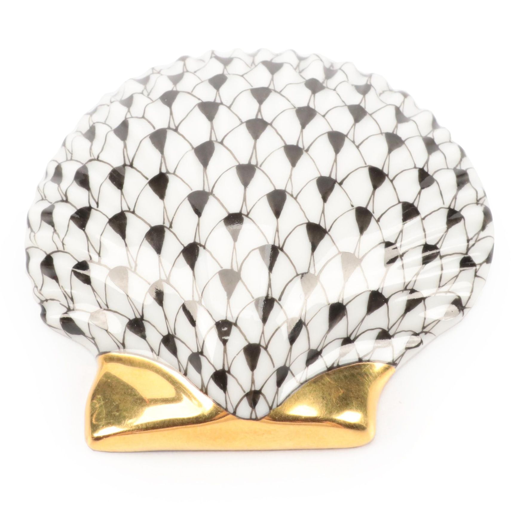 Herend Porcelain Black Fishnet Miniature Scallop | EBTH