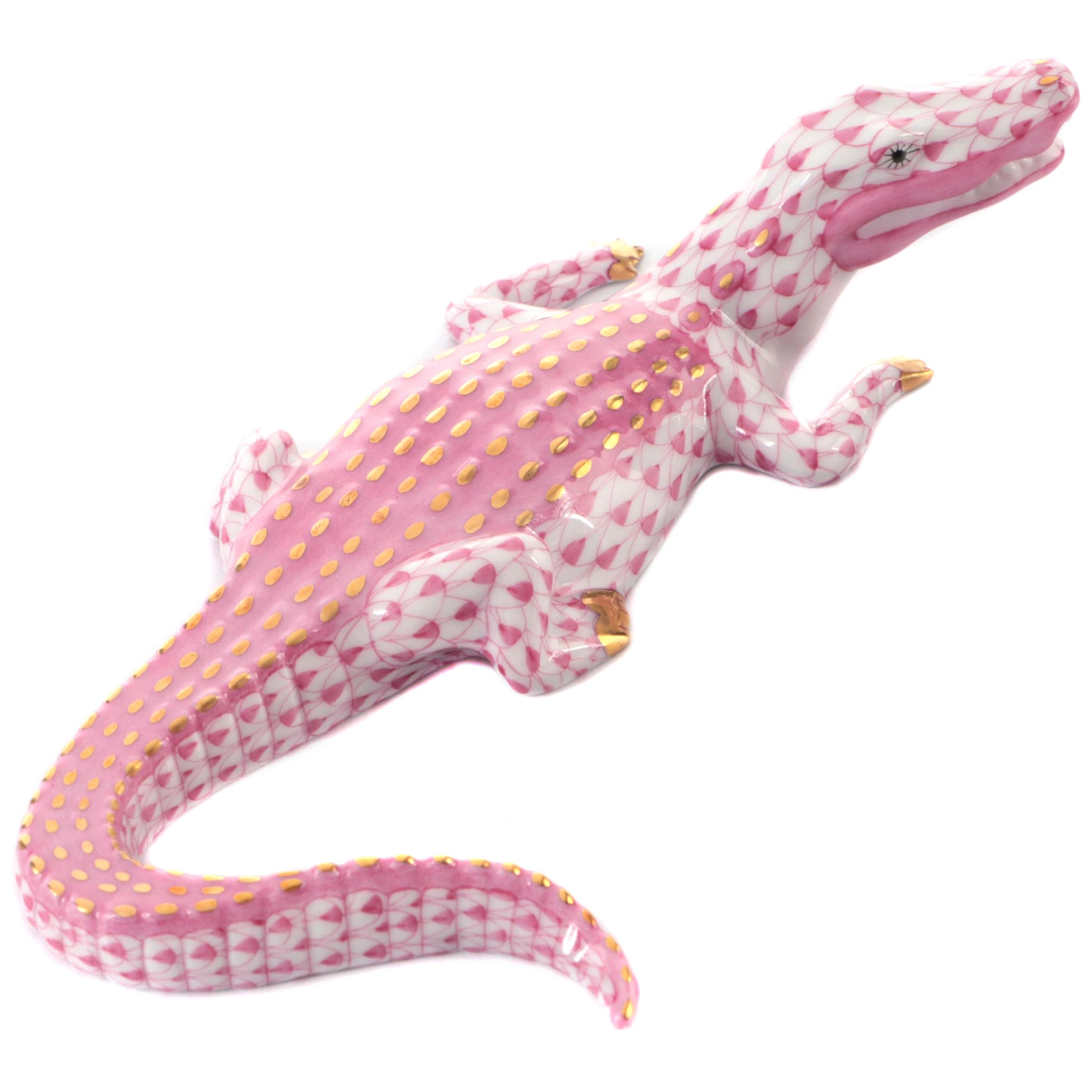 Herend Raspberry Fishnet with Gold Alligator Porcelain Figurine ...
