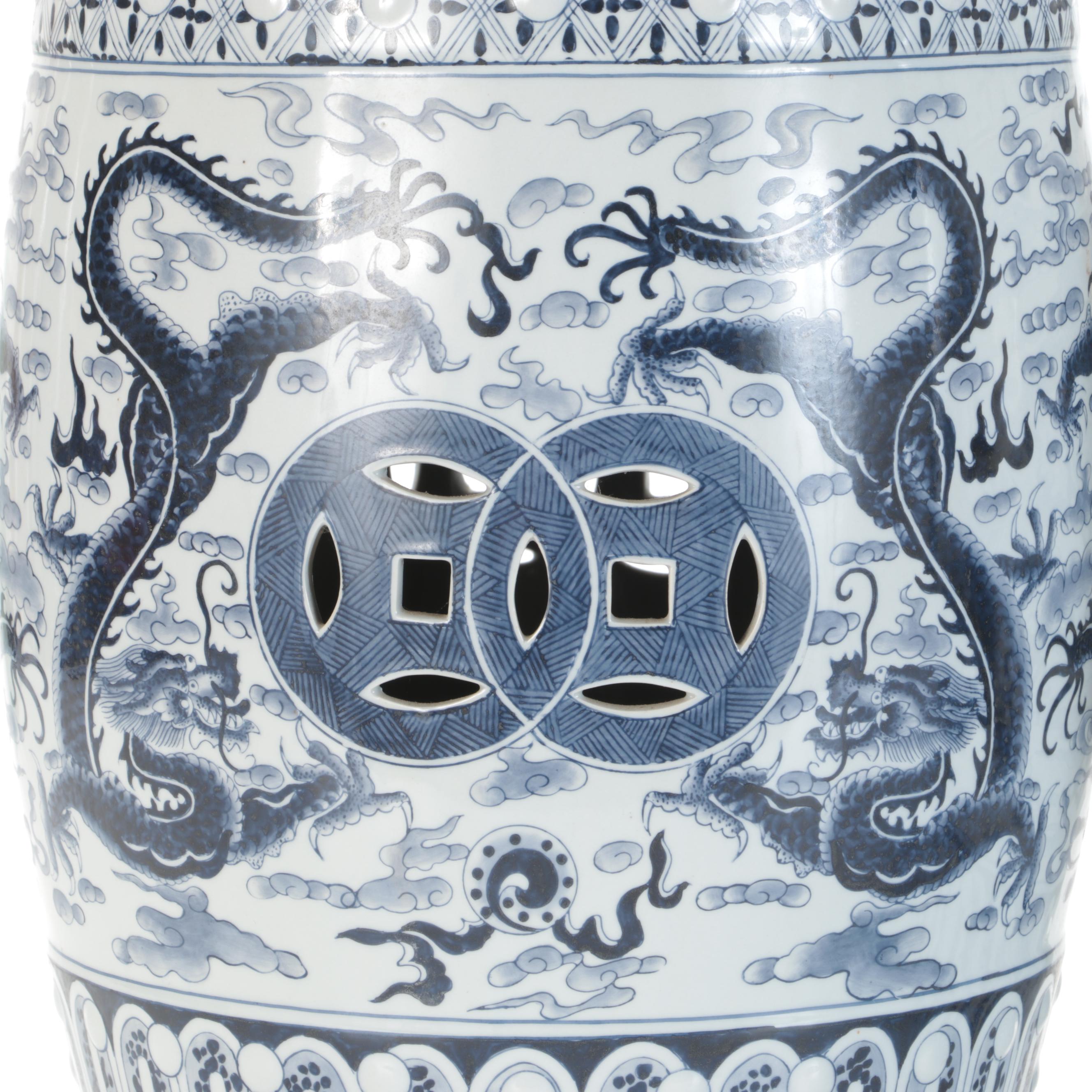 Chinese Blue on White Five-Claw Dragon Ceramic Garden Stools | EBTH