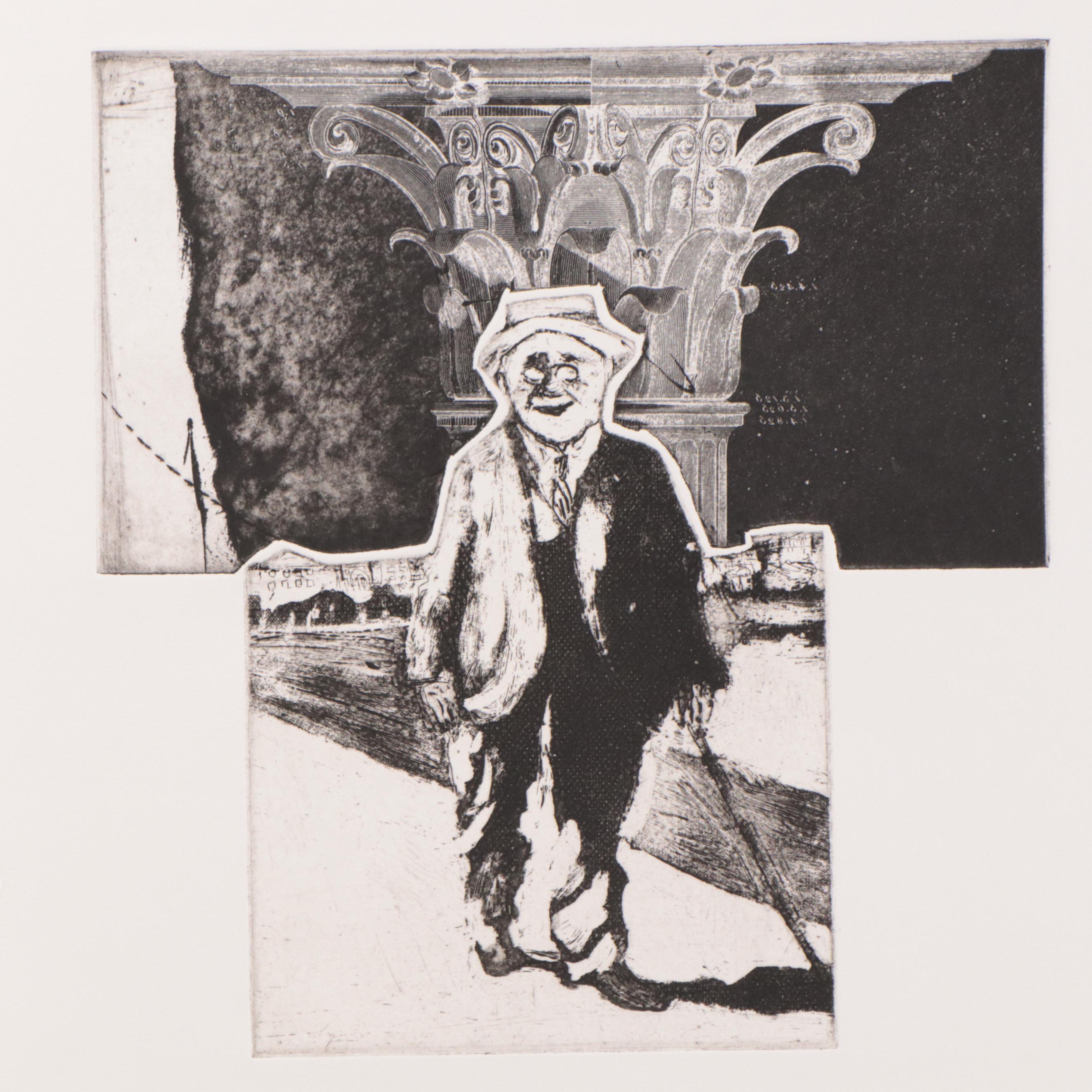 Sidney Chafetz Etching of Man and Corinthian Capital | Everything But ...